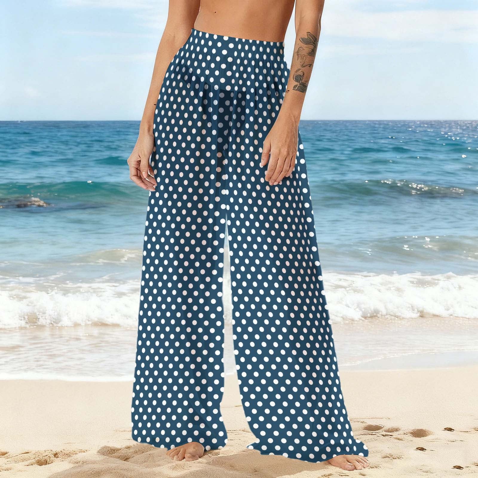 Mifsaly Swimsuit Cover Up Pants Women Beach Sheer Mesh Pant Polka-Dot ...