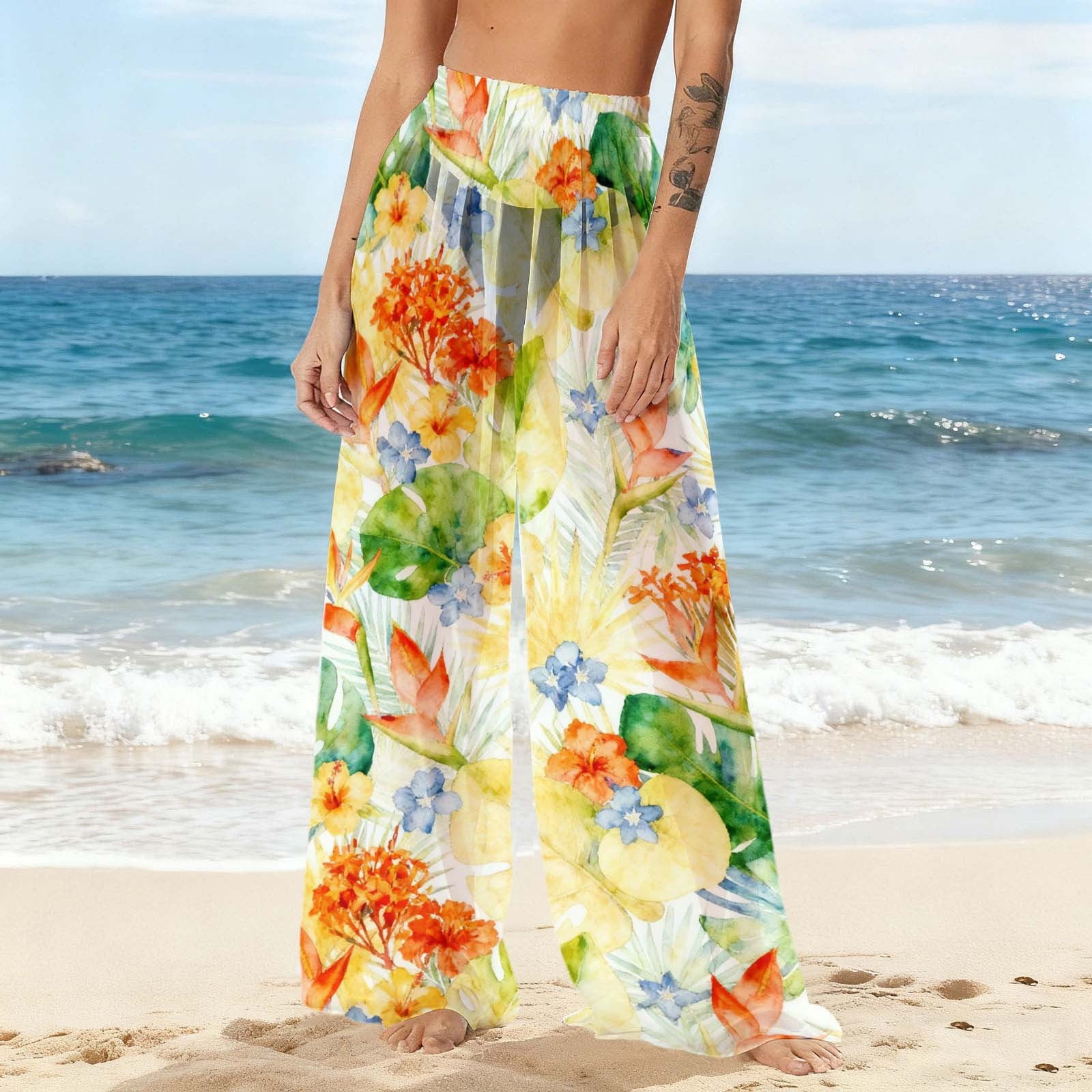 Mifsaly Women Swim Cover Up Pants Floral Print Bathing Suit Pant Beach ...