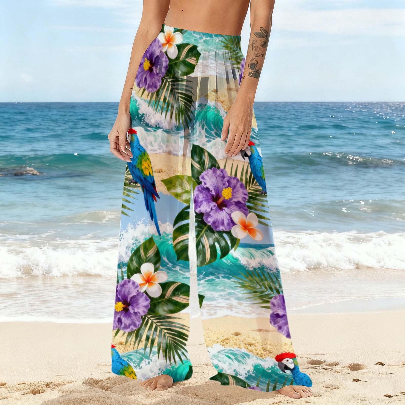 Mifsaly Women Swim Cover Up Pants Floral Print Bathing Suit Pant Beach ...