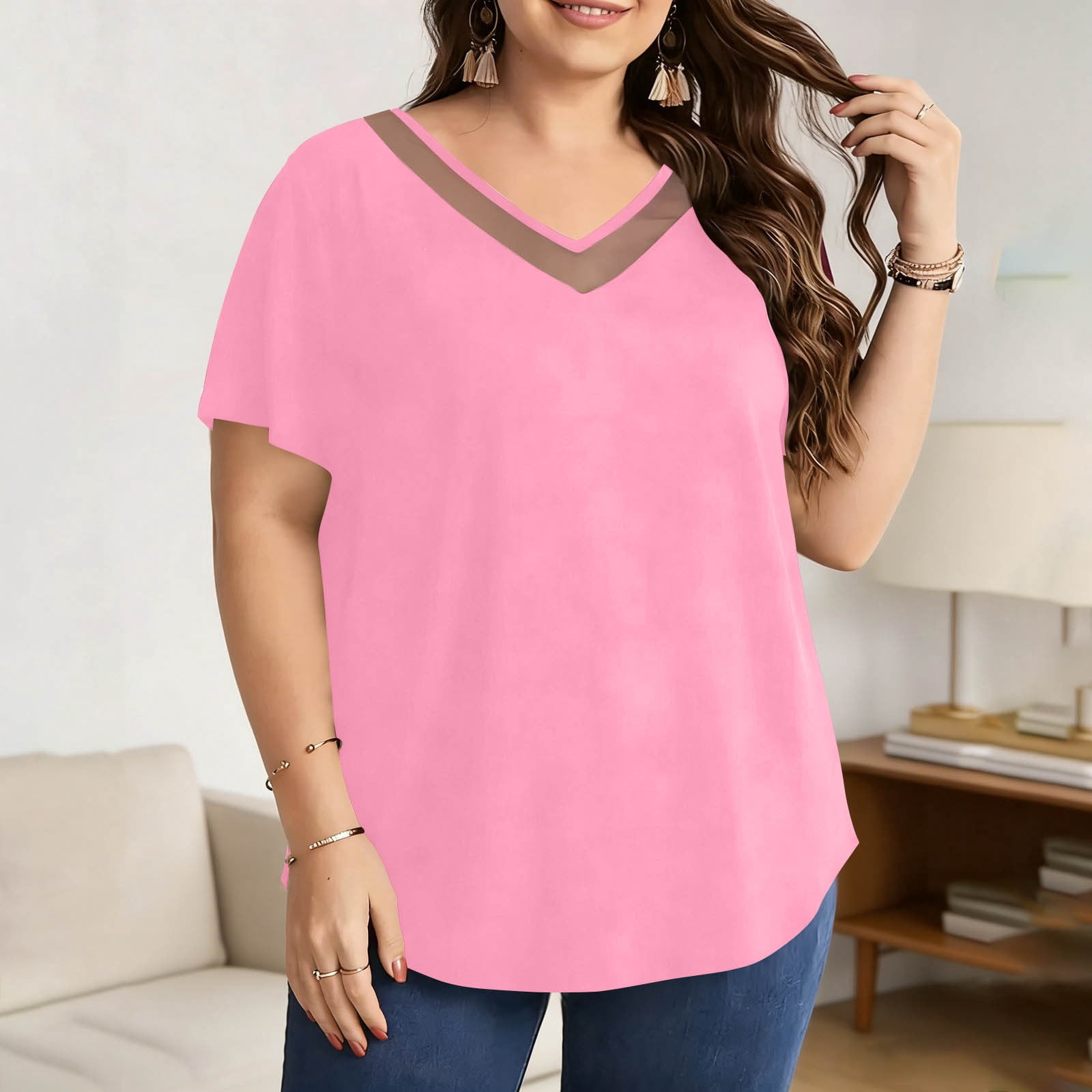 Mifsaly Womens Plus Size V Neck T-Shirt Short Sleeve Casual Summer Tops ...