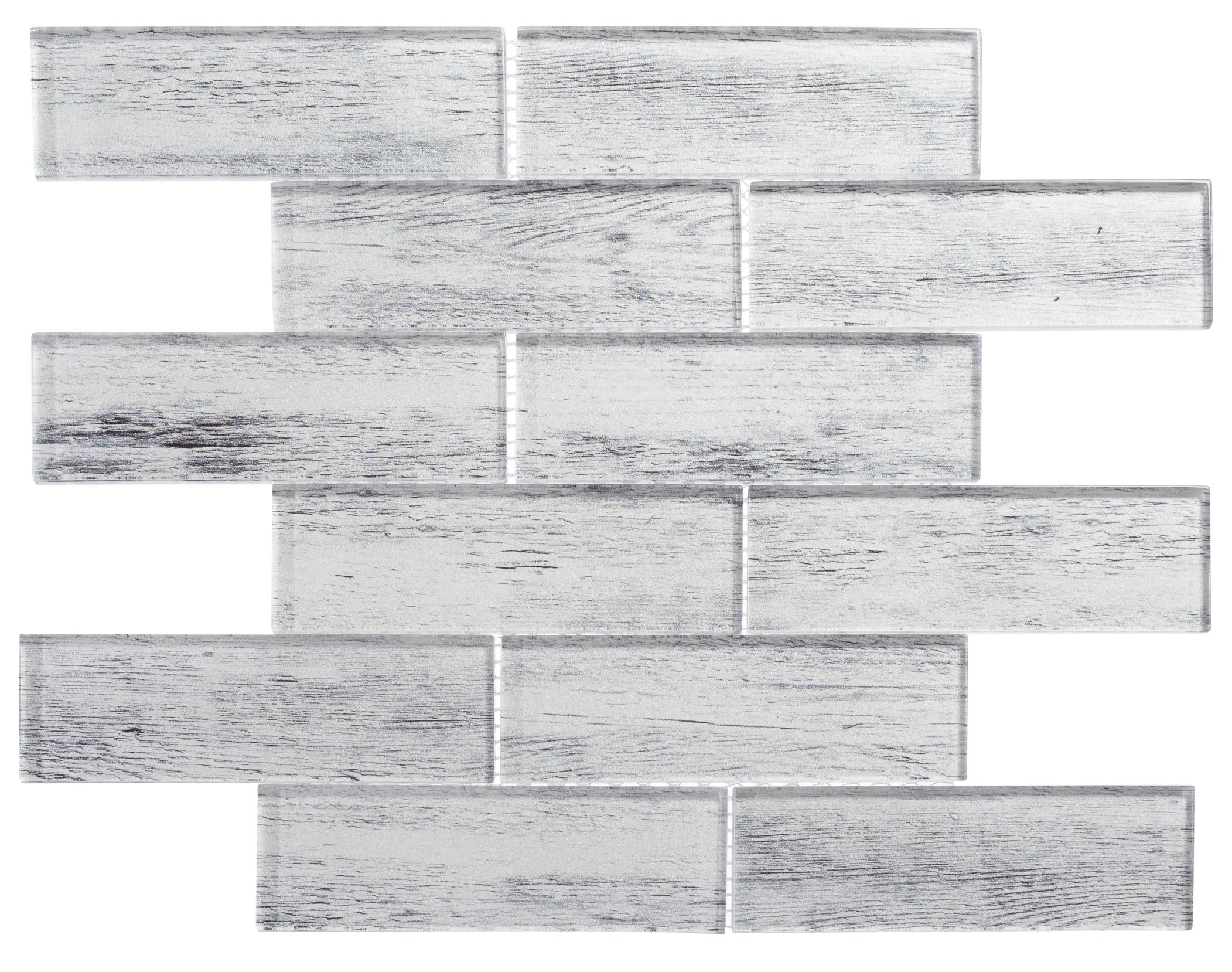 Migdal Kaspian Gray 2-in. x 6-in. Brick Joint Wood Look Glossy Glass ...