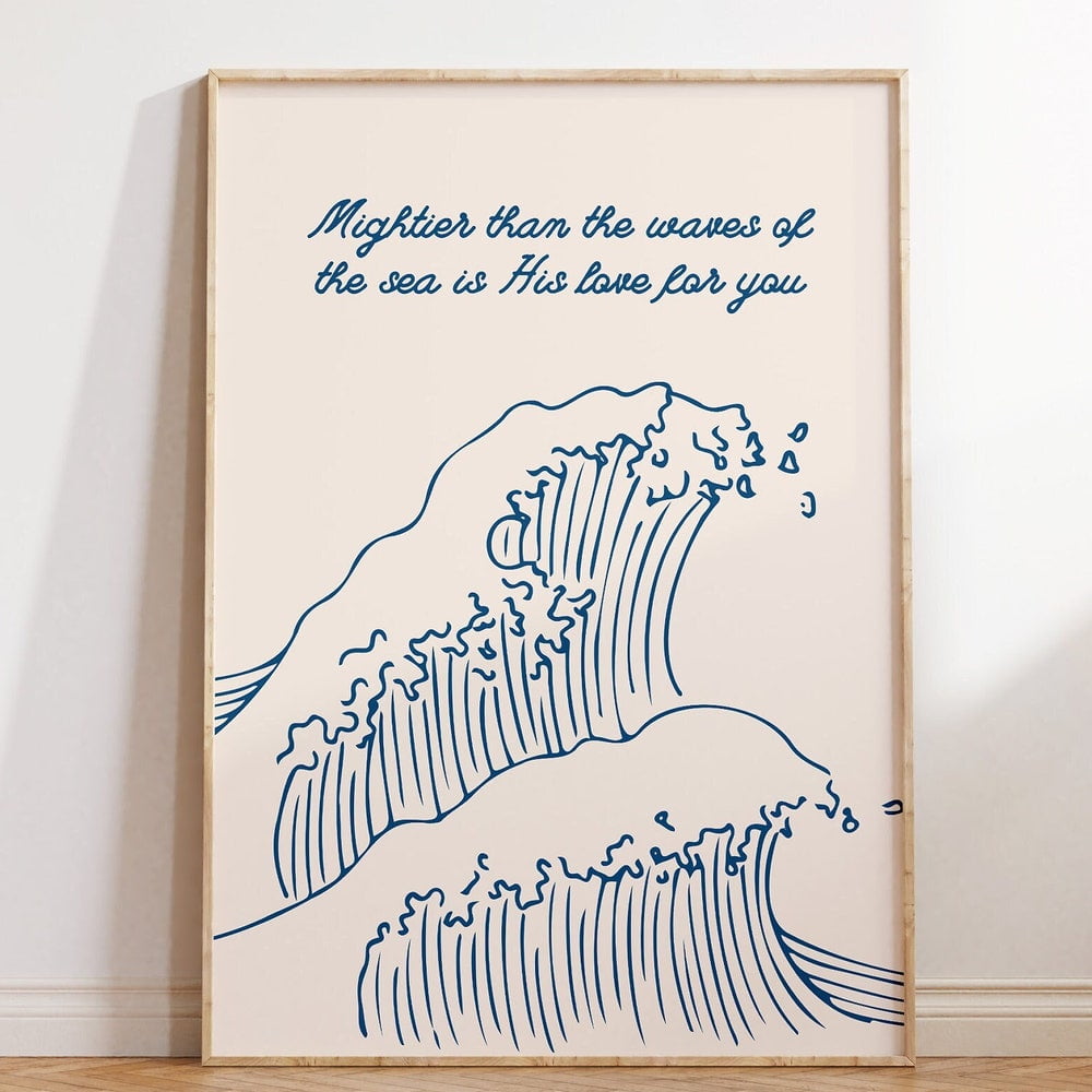 Mightier Than The Waves Art Print Minimalist Christian Wall Art Ocean ...