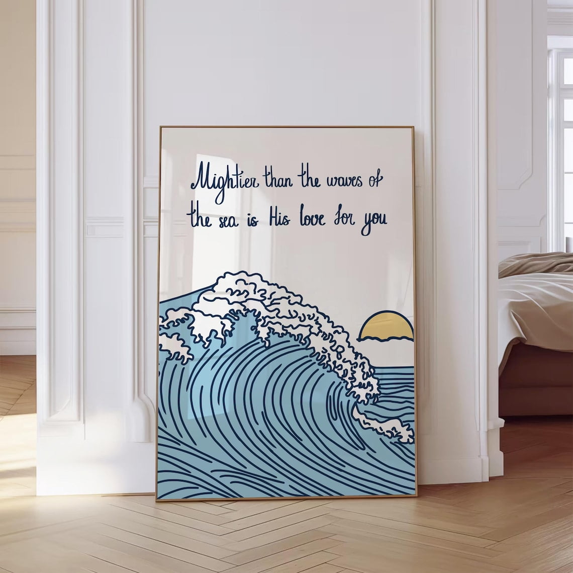 Mightier Than The Waves Art Print Minimalist Christian Blue Wall Art ...