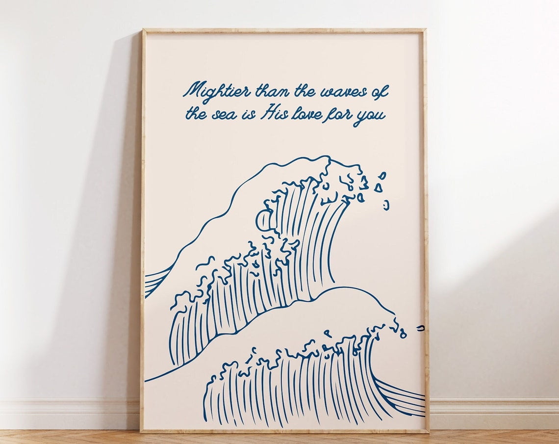 Mightier Than The Waves Art Print Minimalist Christian Wall Art Ocean ...