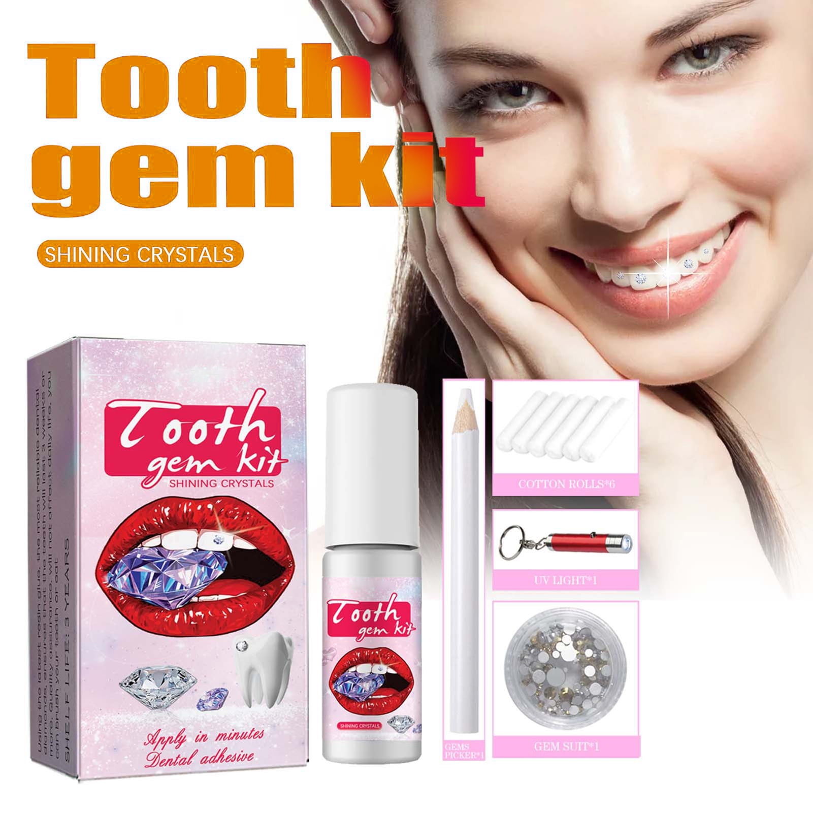 Mightlink 1 Set Tooth Faux Gem Kit Shiny Glossy Finish Adhesive ...