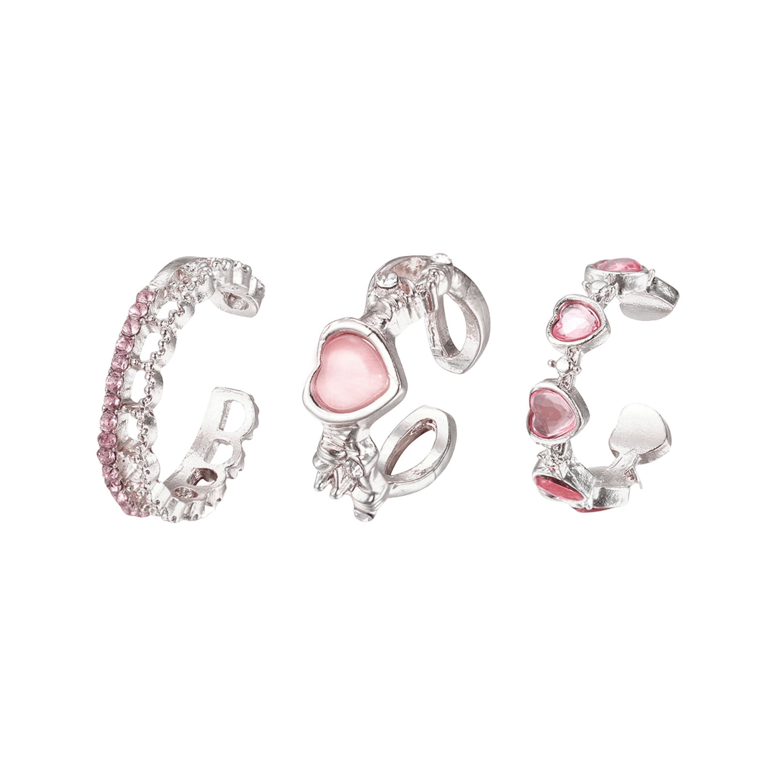 Mightlink 3/Set Women Ring Set Faux Opal Heart Shape Hollow Adjustable ...