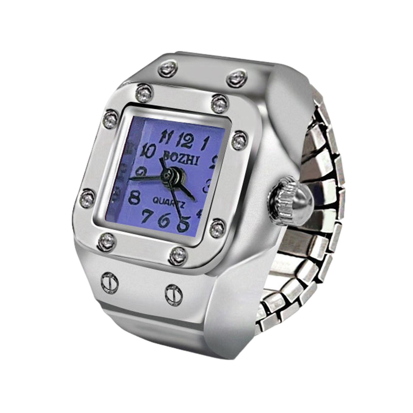 Mightlink Alloy Ring Watch Elastic Stainless Steel Band Square Dial Men ...