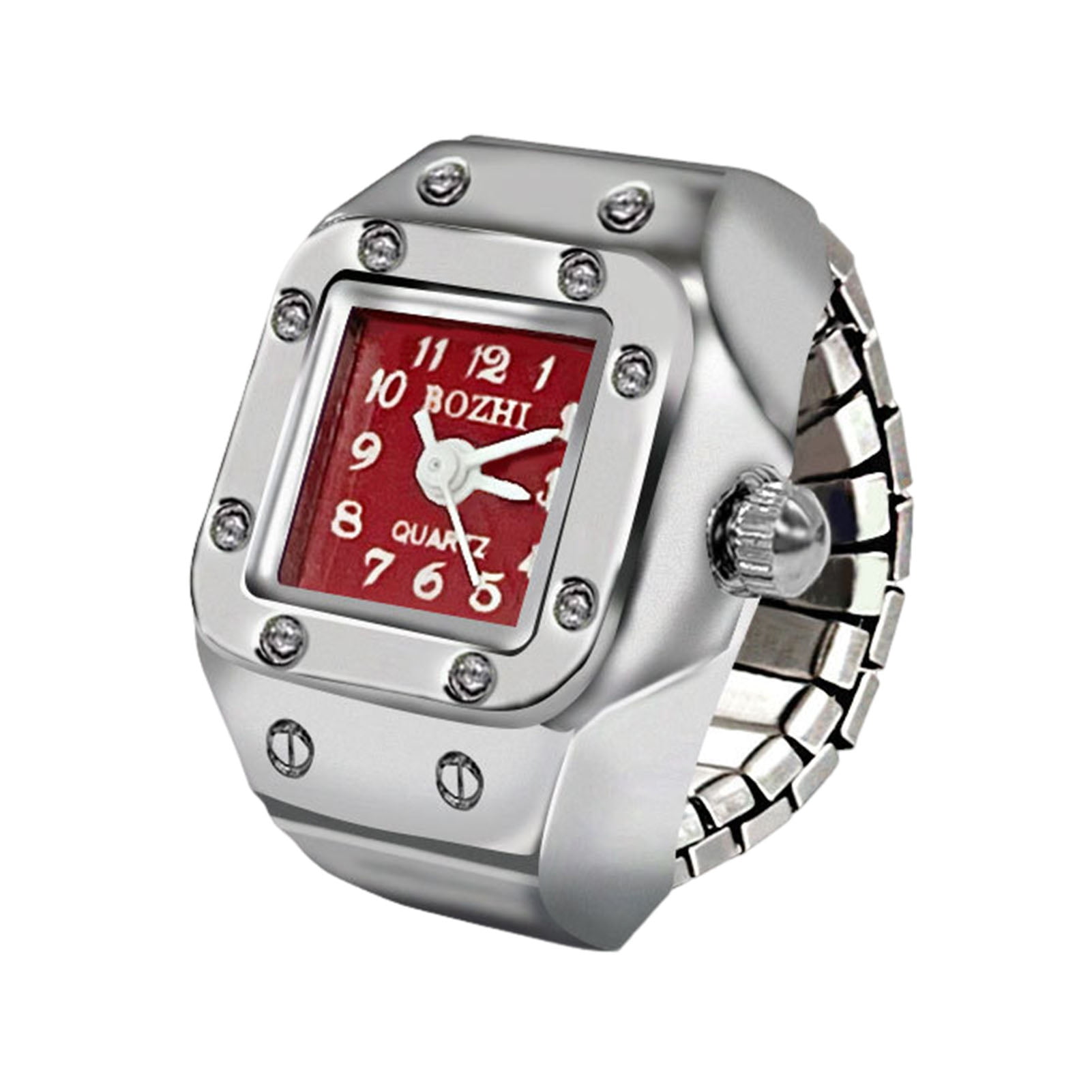 Mightlink Alloy Ring Watch Elastic Stainless Steel Band Square Dial Men ...