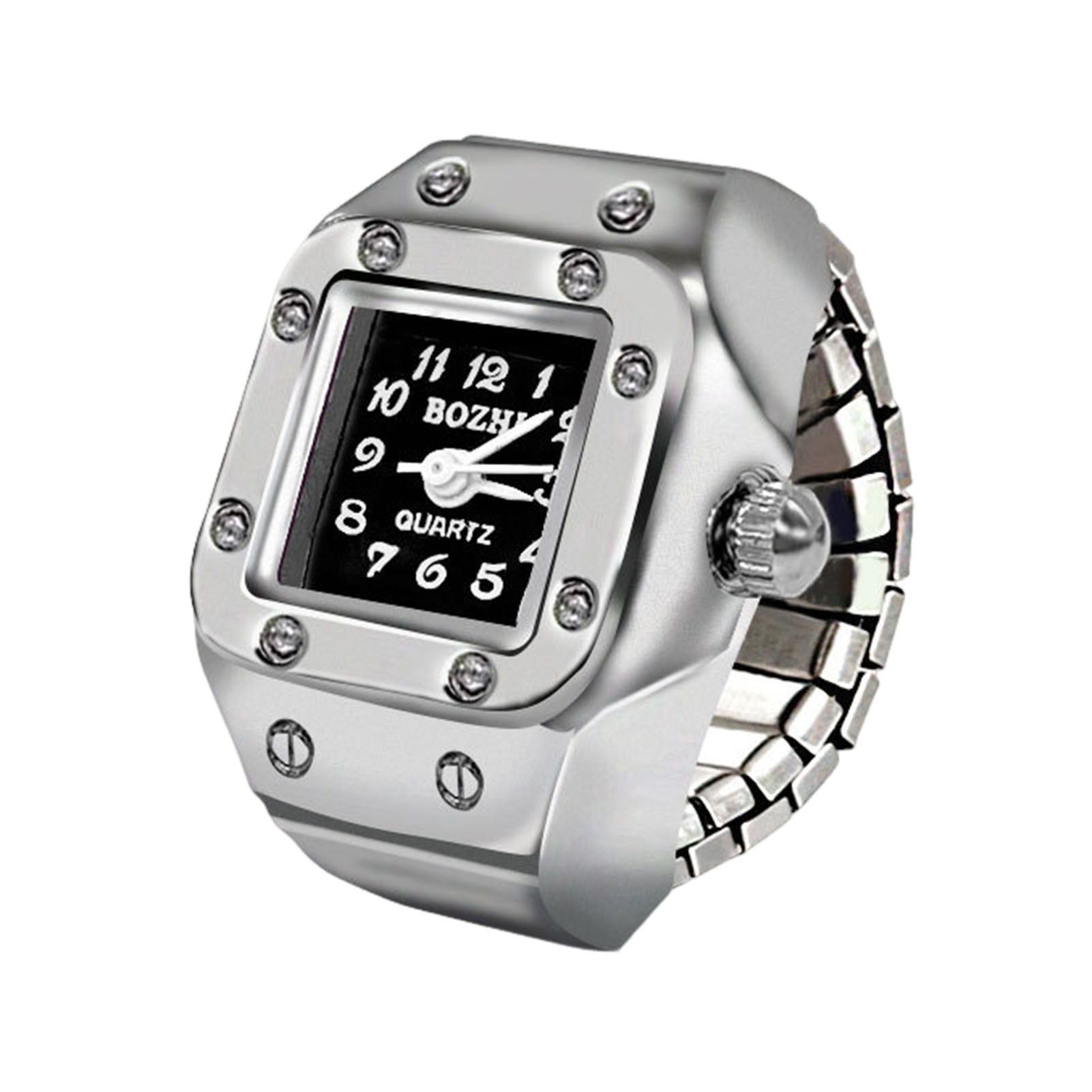 Mightlink Alloy Ring Watch Elastic Stainless Steel Band Square Dial Men ...