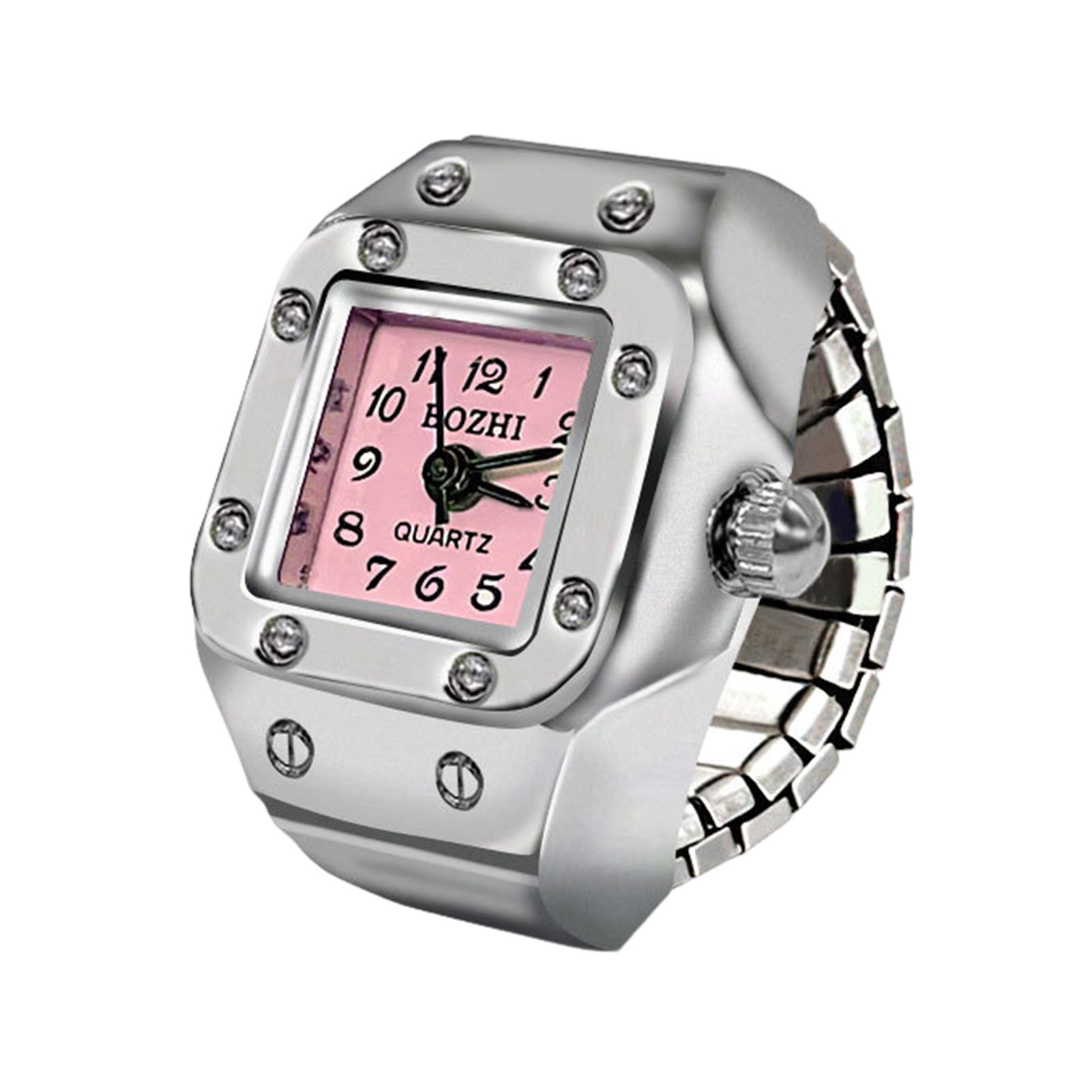 Mightlink Alloy Ring Watch Elastic Stainless Steel Band Square Dial Men ...