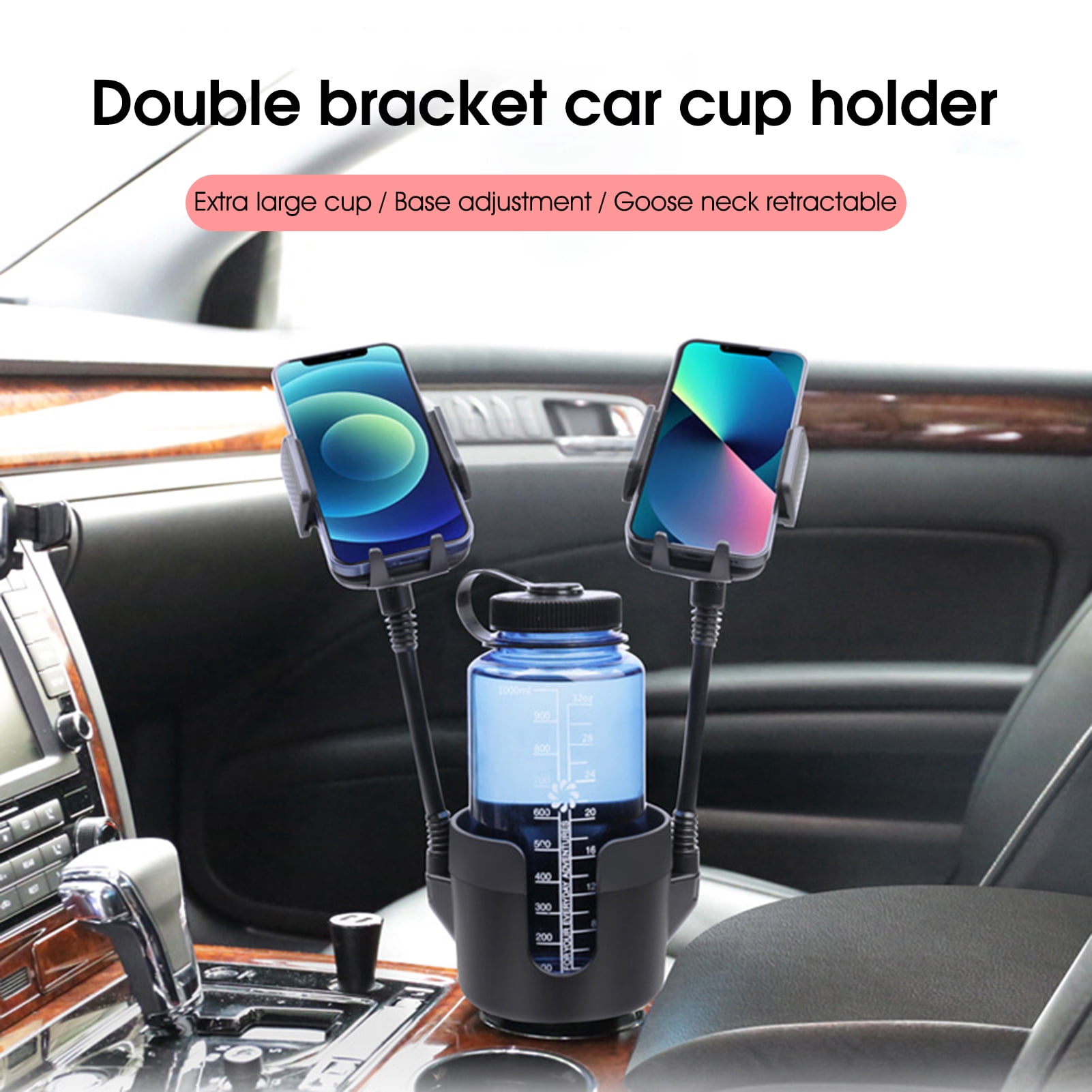 Mightlink Car Cup Holder Large Diameter Resilient Pad Dual Phone Stand ...