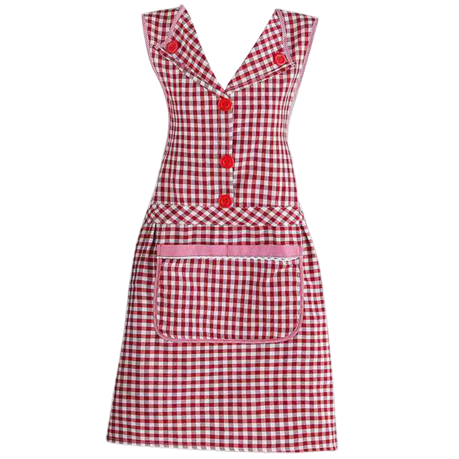 Mightlink Cooking Apron Tie Back Design Plaid Large Pocket Lapel 5 ...