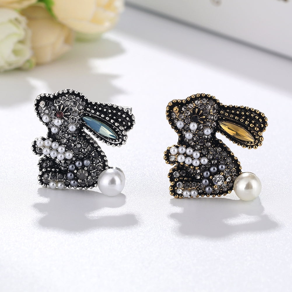 Mightlink Cute Rabbit Faux Pearl Rhinestone Inlaid Brooch Pin Women ...