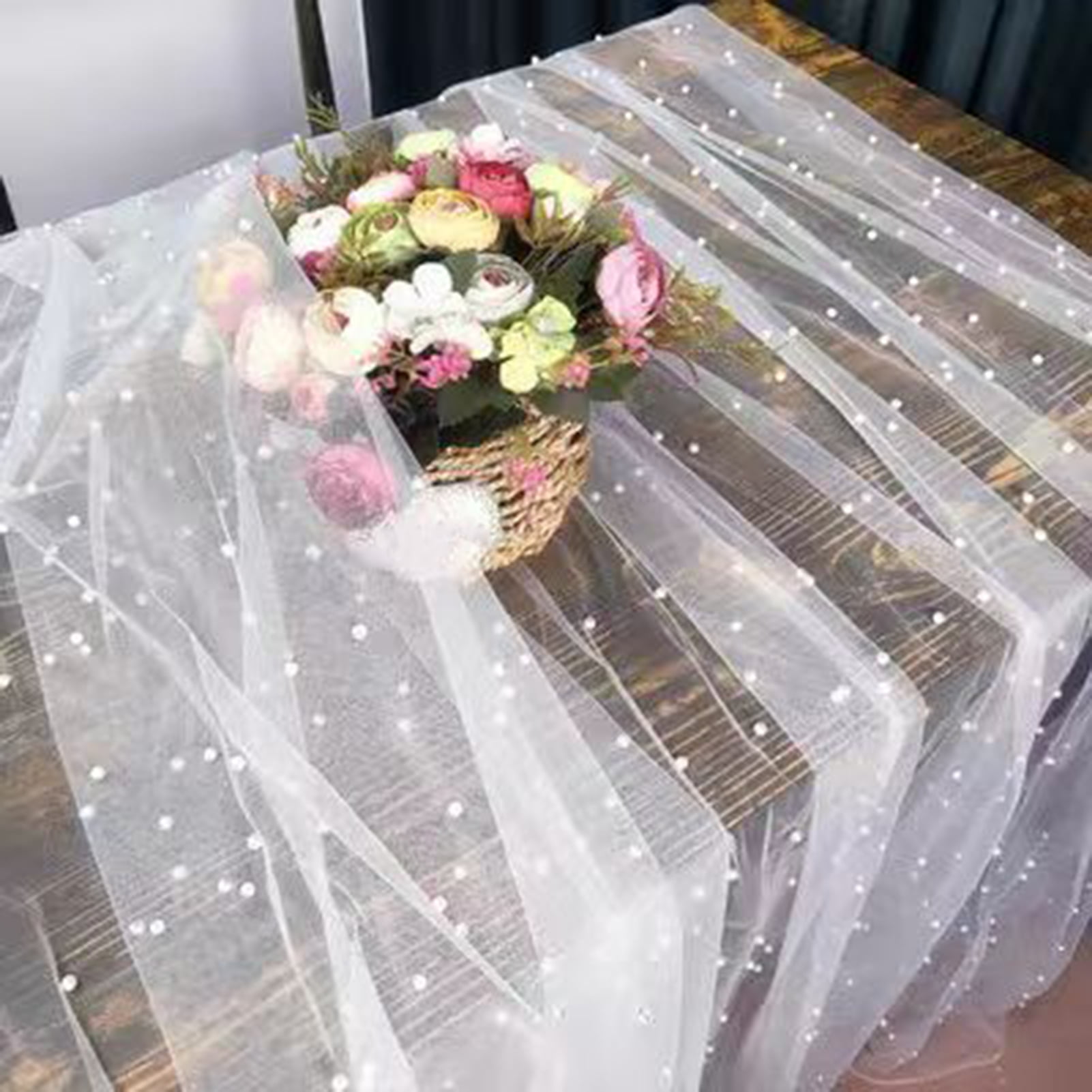 Mightlink Faux Pearl Tulle Table Runner,Table Cloth Bridal Arch ...