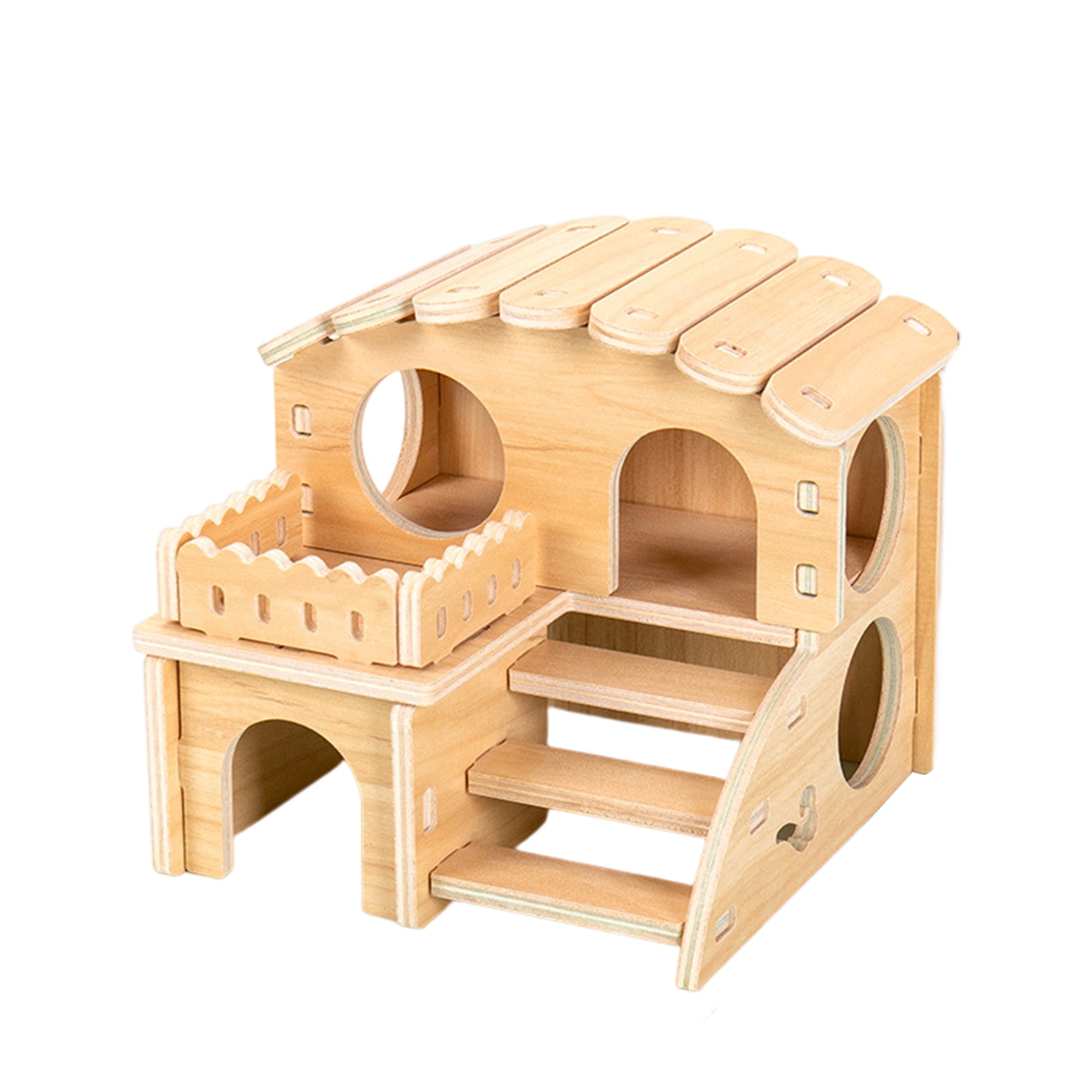 Mightlink Hamster Villa Double Layer Harmless Pet Toy Solid Wood Dwarf ...