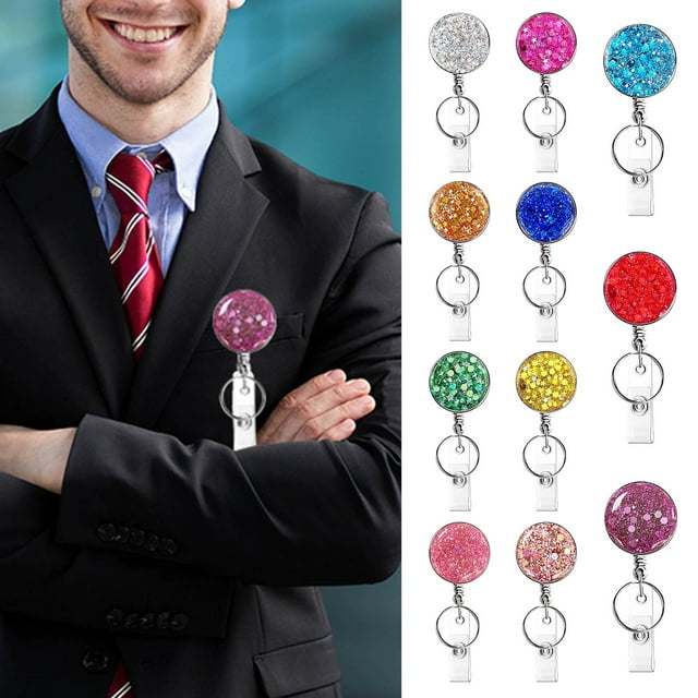 Mightlink ID Badge Holder Clip Glitter Retractable Fixing Round Pull ...