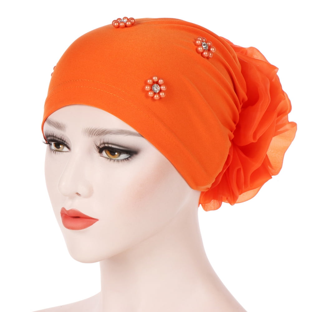 Mightlink Muslim Women Faux Pearl Flower Hat Hijab Hair Loss Head Scarf ...