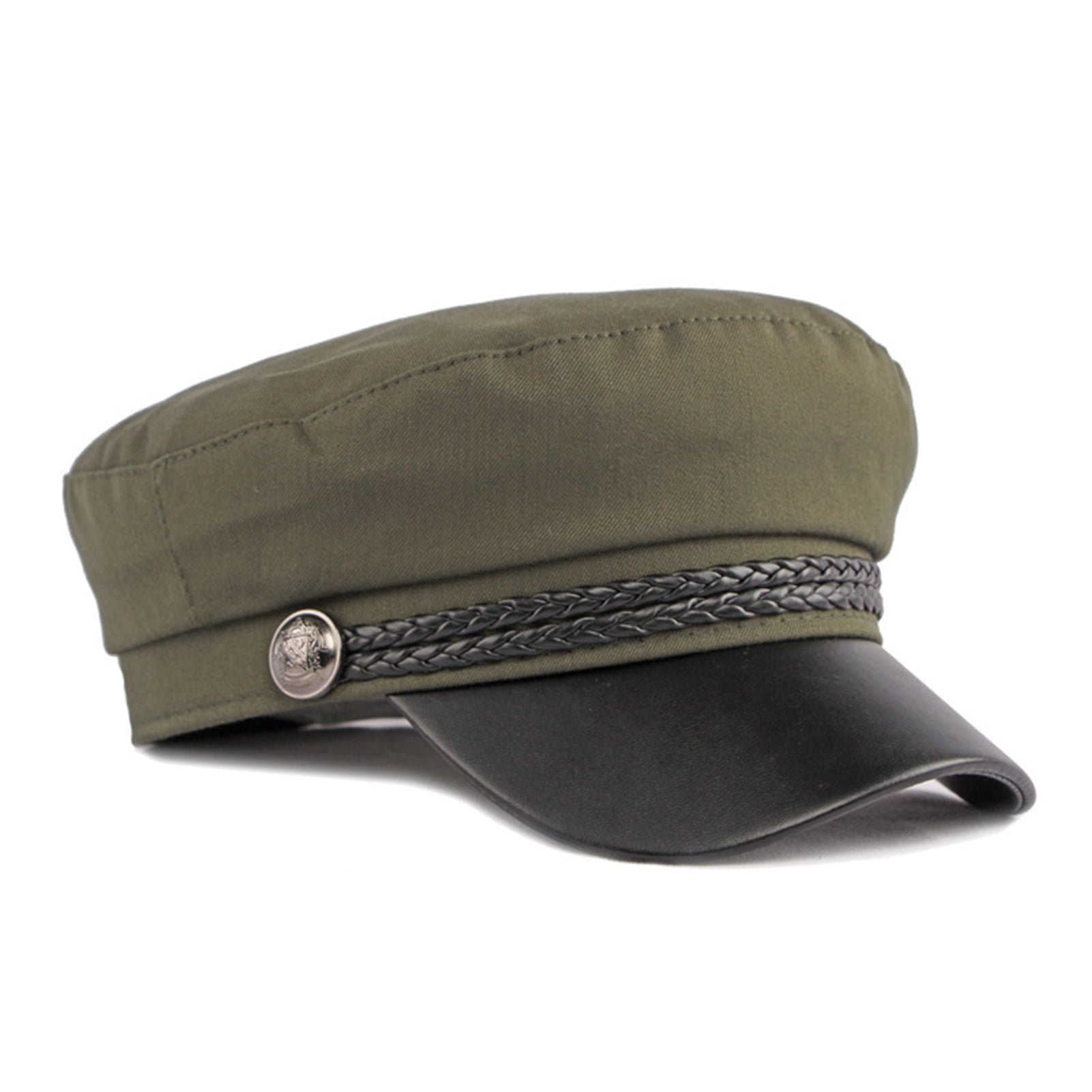 Mightlink Spring Autumn Women Captain Cap Faux Leather Brim Flat Top ...