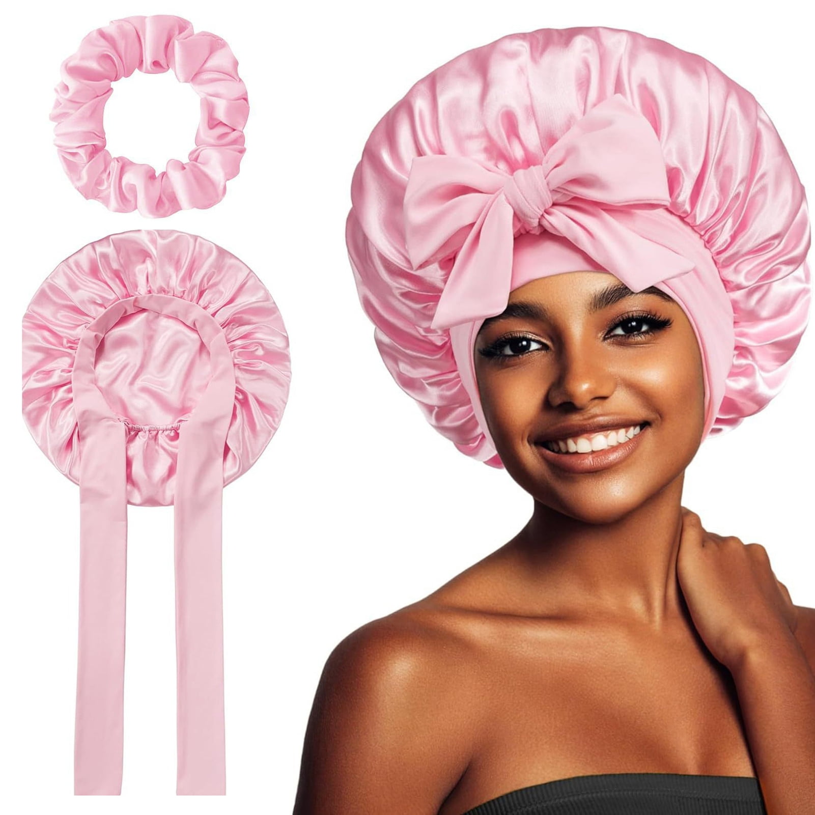 Mightlink Women Nightcap Satin with Tie Bands Bathing Makeup Exercise ...