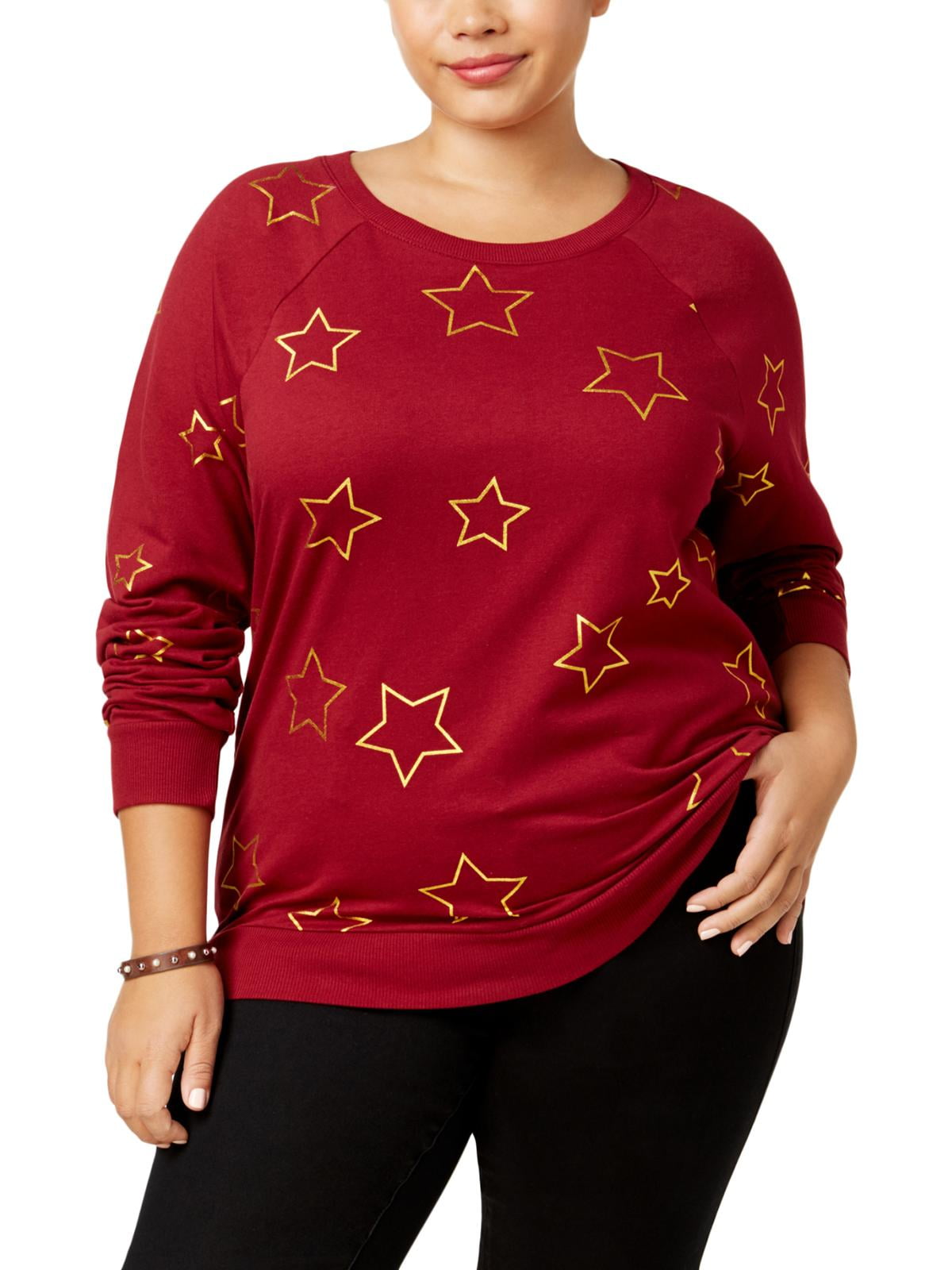 Mighty Fine Womens Plus Metallic Dolman Sleeves Sweater Red 1X ...