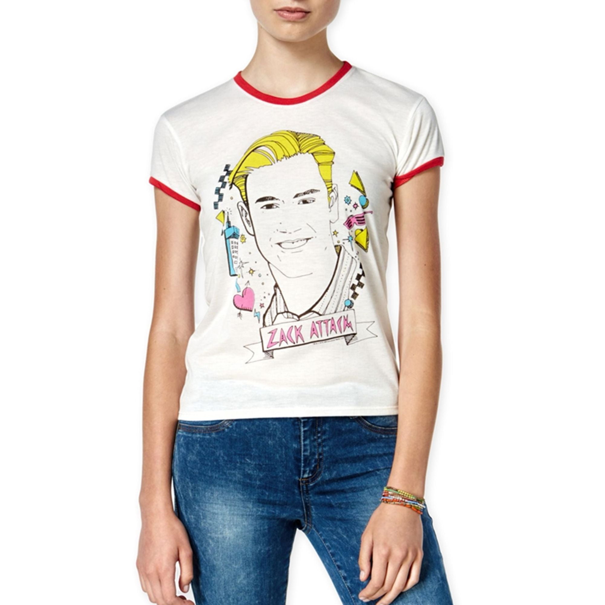 Mighty Fine Womens Zack Attack Ringer Graphic T-Shirt, Off-White ...