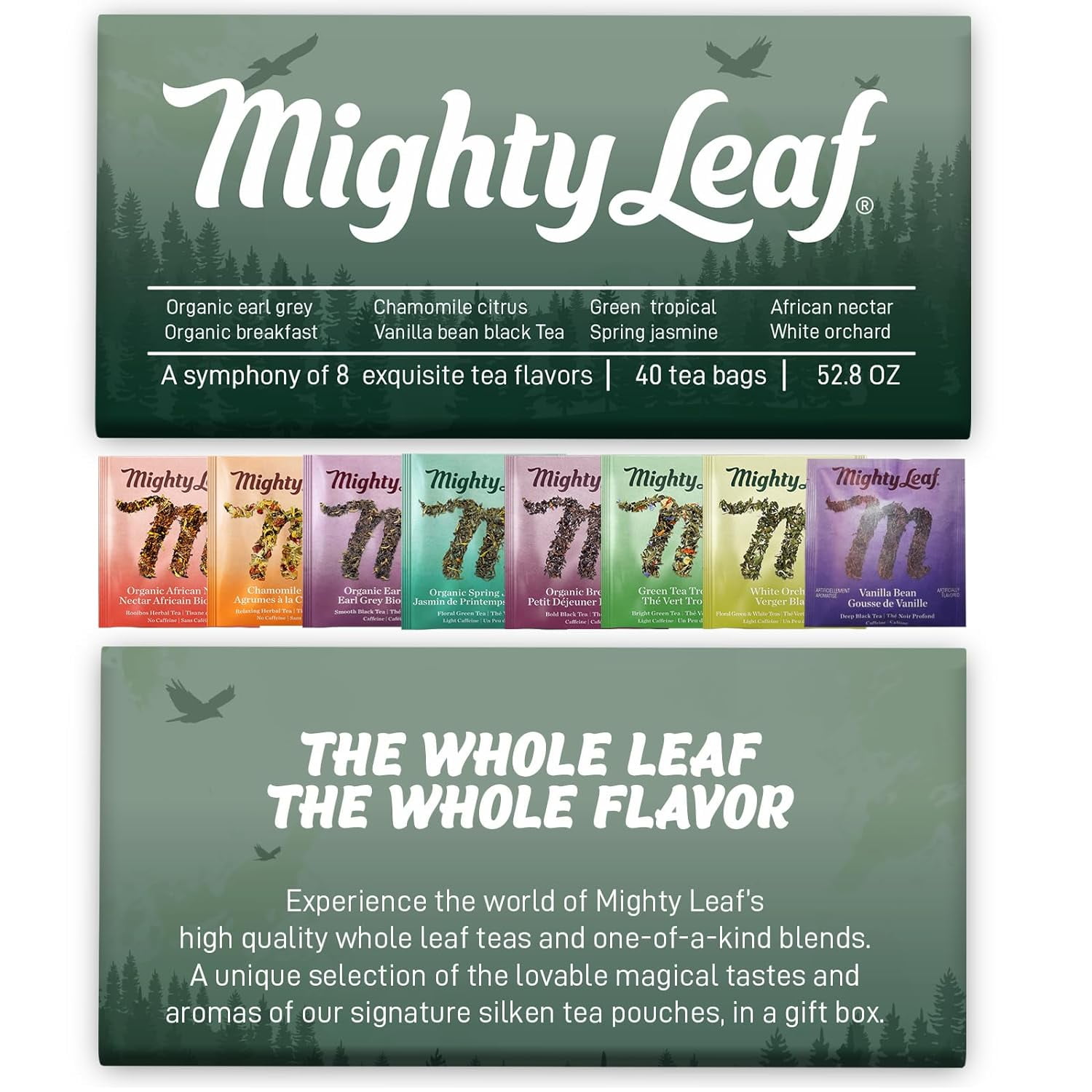 Mighty-Leaf Tea Bags Sampler Assortment (40 Silk Bags) Organic (8 ...