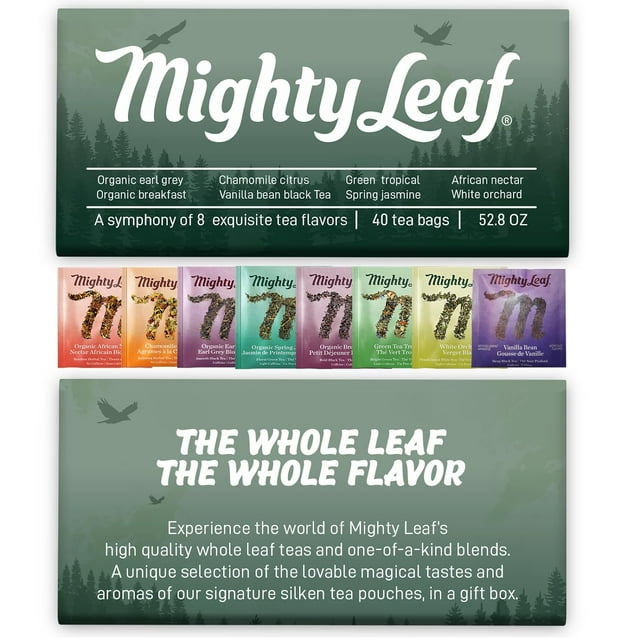 Mighty-Leaf Tea Bags Sampler Assortment (40 Silk Bags) Organic (8 Flavors), Tropical, Chamomile ...