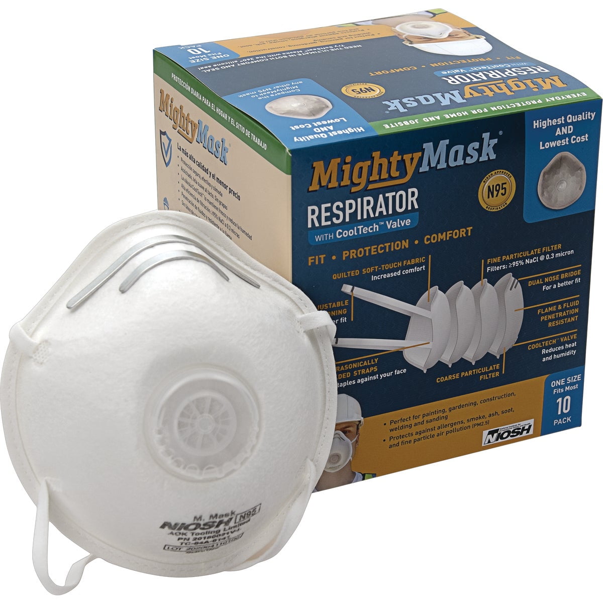 Mighty Mask Disposable N95 Face Mask with Valve (10-Pack) 16-90175 ...
