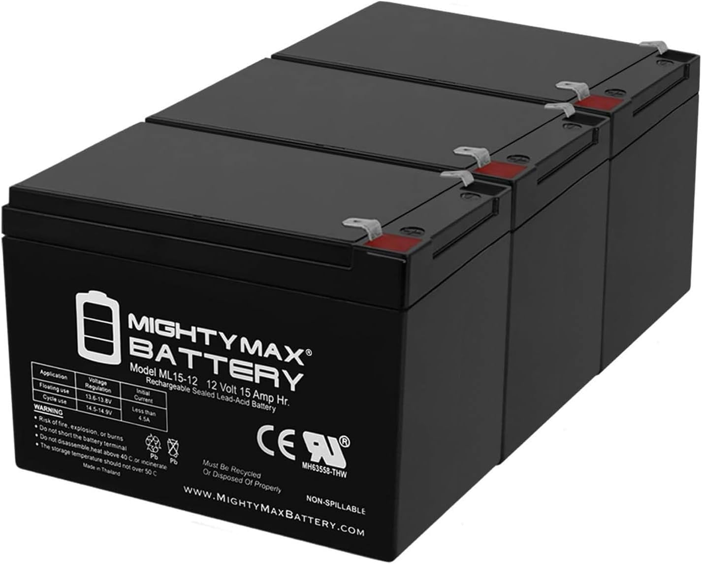 Mighty Max Battery ML15-12 12V 15AH F2 Battery Replacement for Power-Sonic PS-12140-3 Pack ...