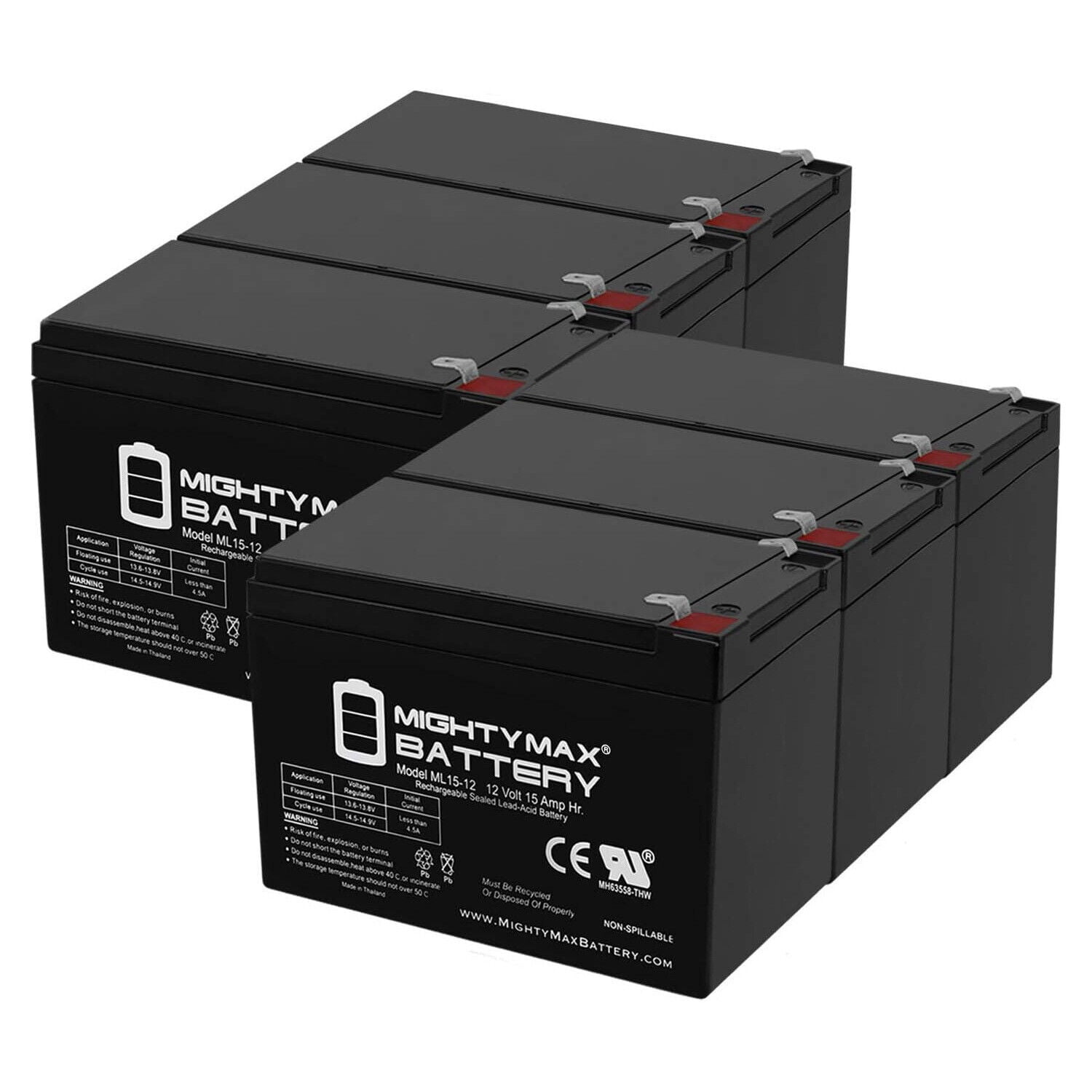 Mighty Max ML15-12 - 12V 15AH SLA Battery - PACK OF 6 - Walmart.com
