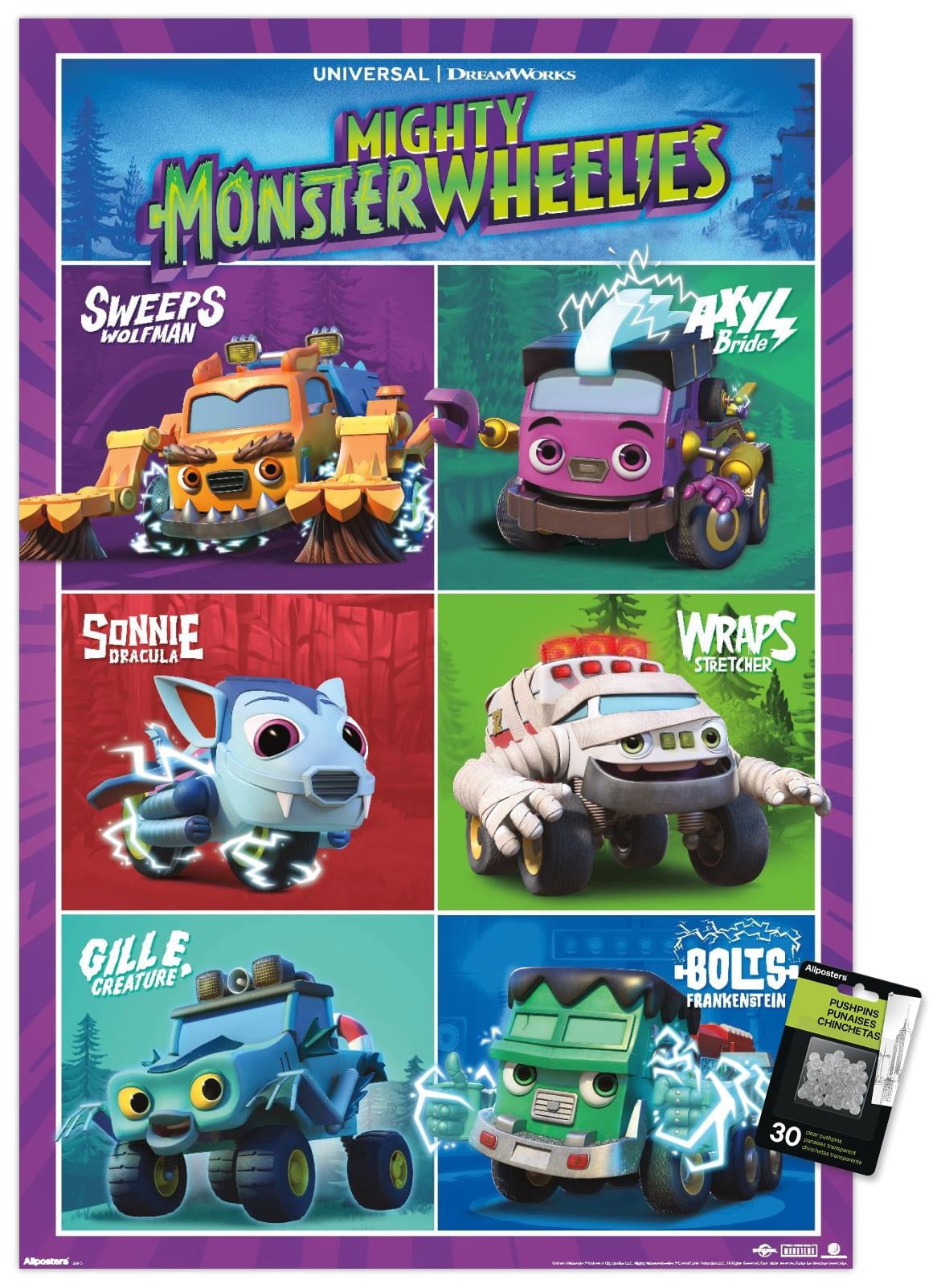 Mighty Monster Wheelies (2024) - Grid Wall Poster with Push Pins, 22. ...