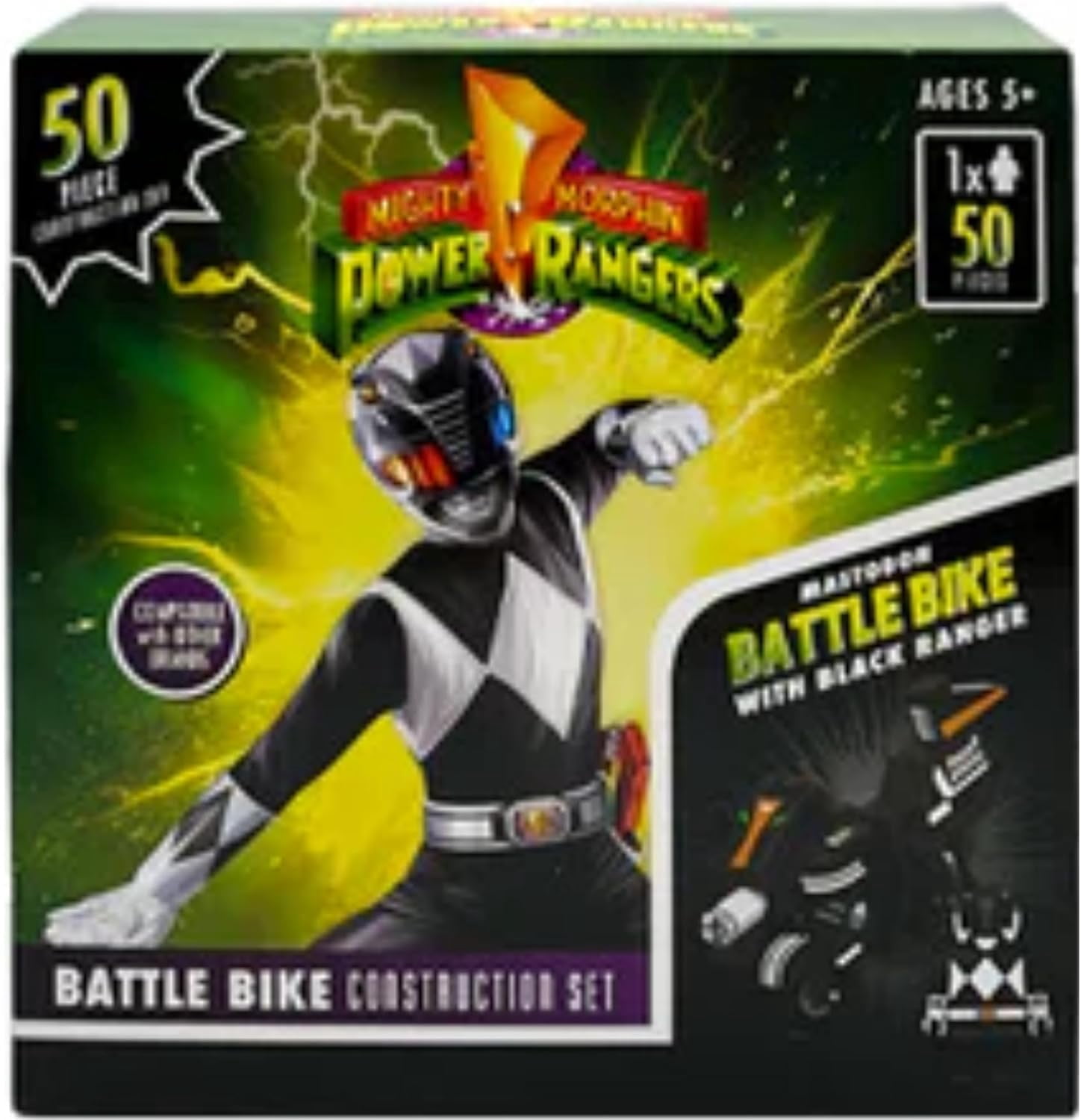 Mighty Morphin Power Rangers Black Mastodon Battle Bike Construction ...