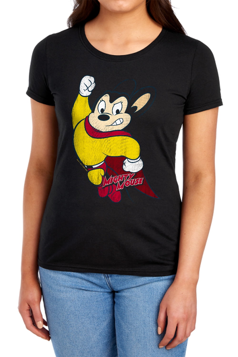 Mighty Mouse Classic Hero Women's T Shirt (Small) Black - Walmart.com