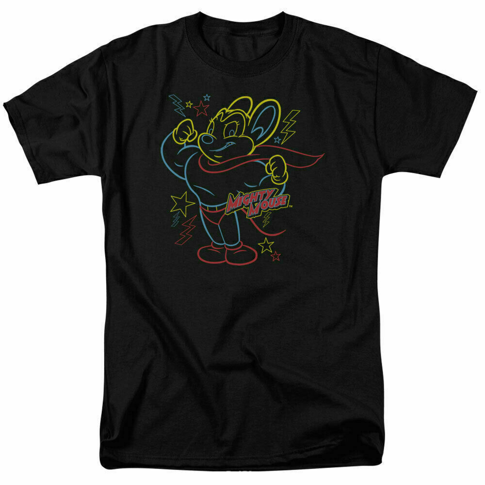 Mighty Mouse Neon Hero T Shirt Mens Licensed Cartoon Merchandise Black ...