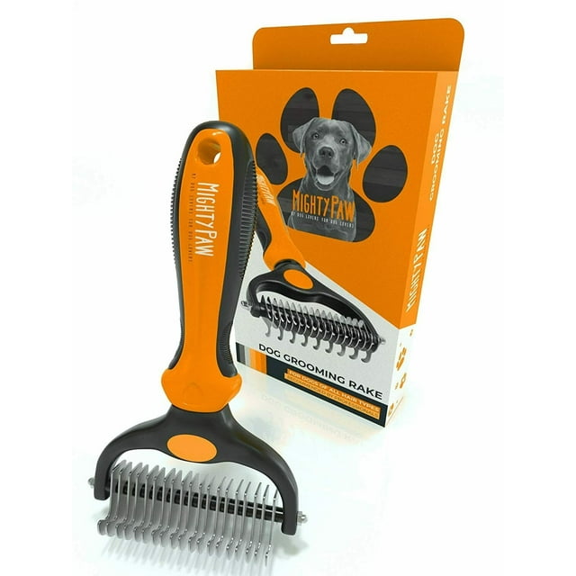 Mighty Paw Dog Grooming Rake, Shedding Fur Brush, Dual-Sided Stainless ...