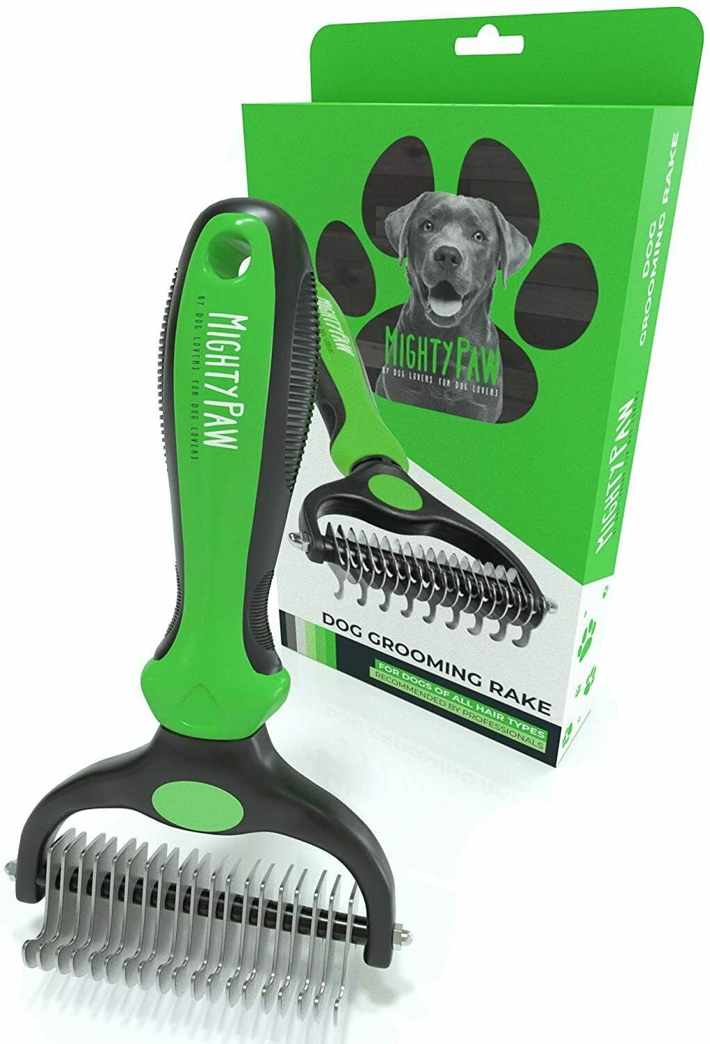 Mighty Paw Dog Grooming Rake, Dual-Sided Stainless Steel Teeth ...