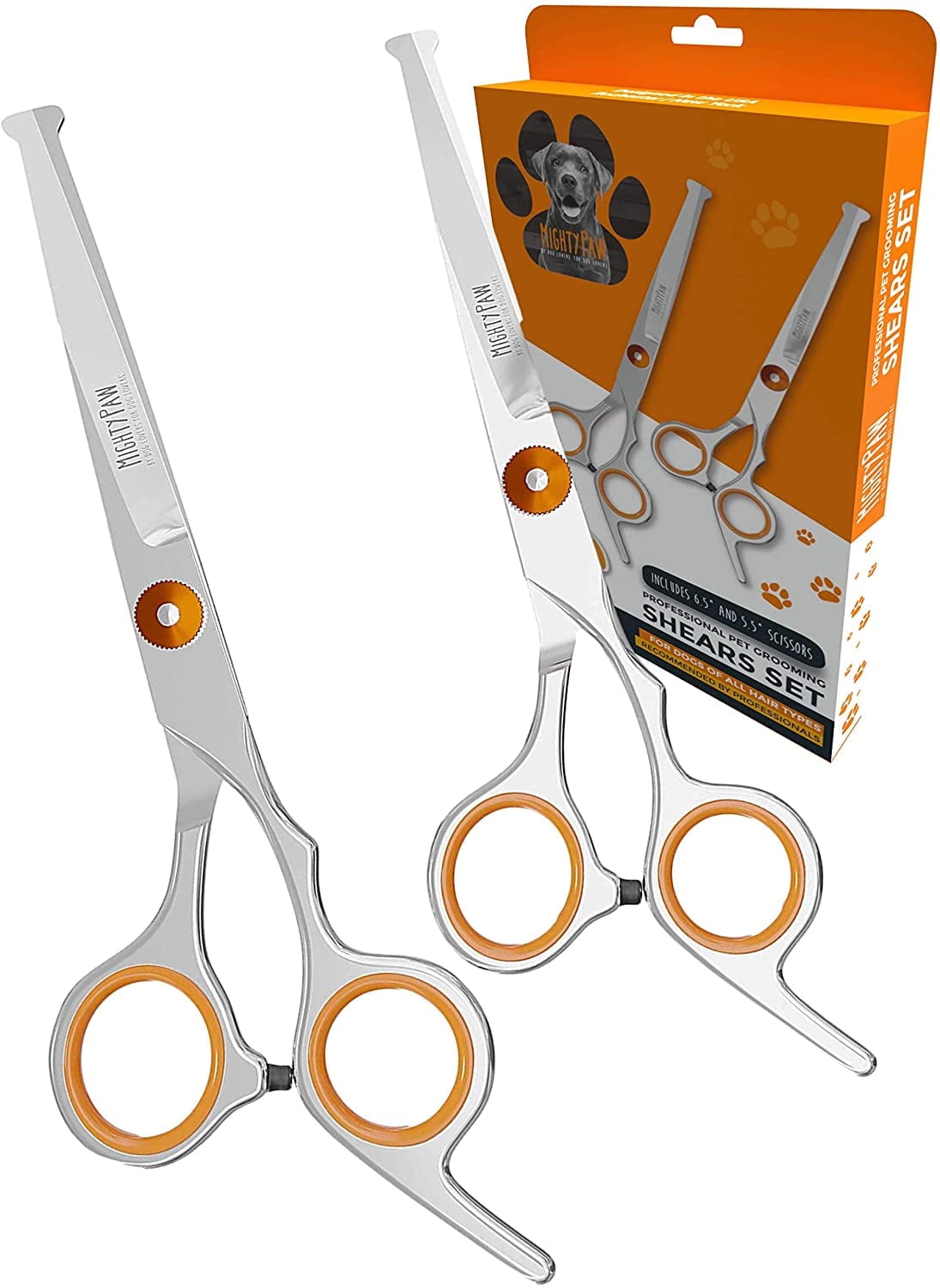Mighty Paw Professional Dog Grooming Shears 2 Pack, Hair Cutting ...