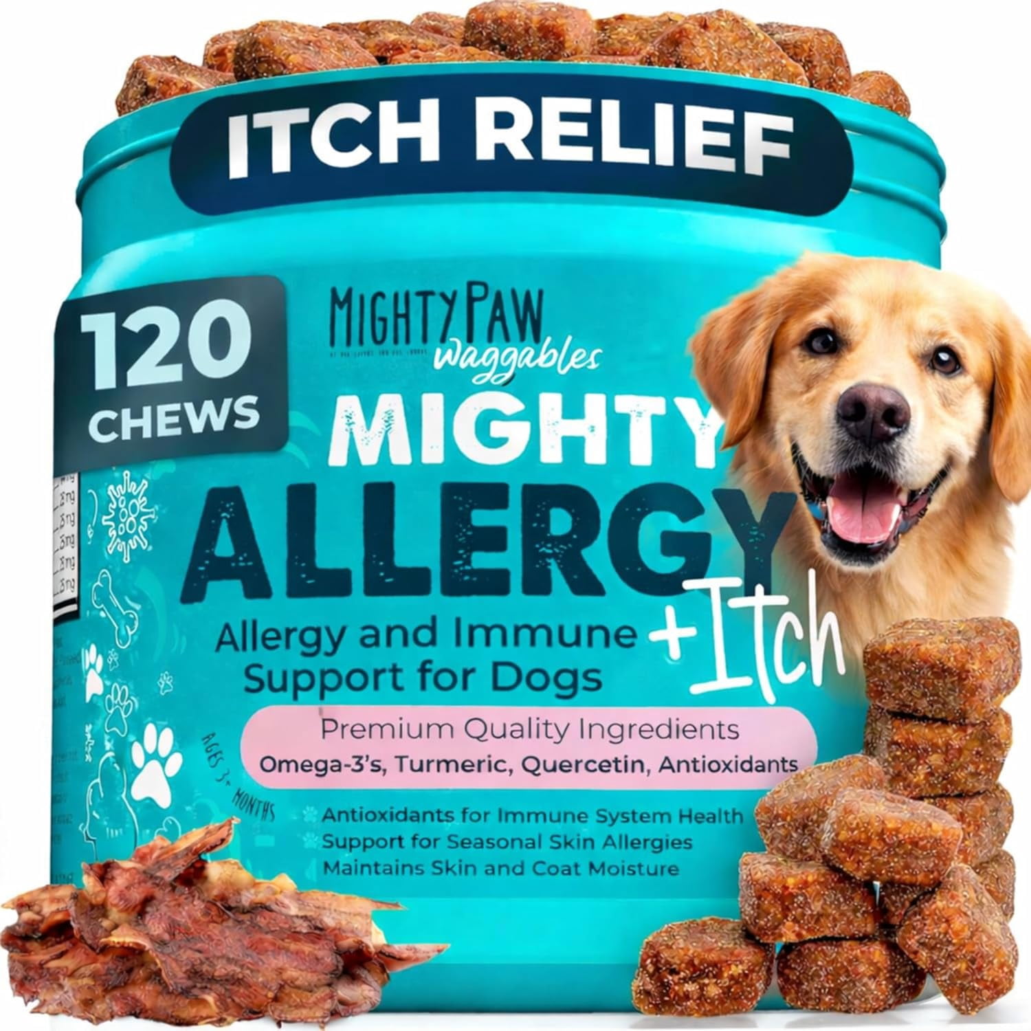 Mighty Paw Waggables Dog Supplement, 120 Ct, Allergy & Immune Support ...