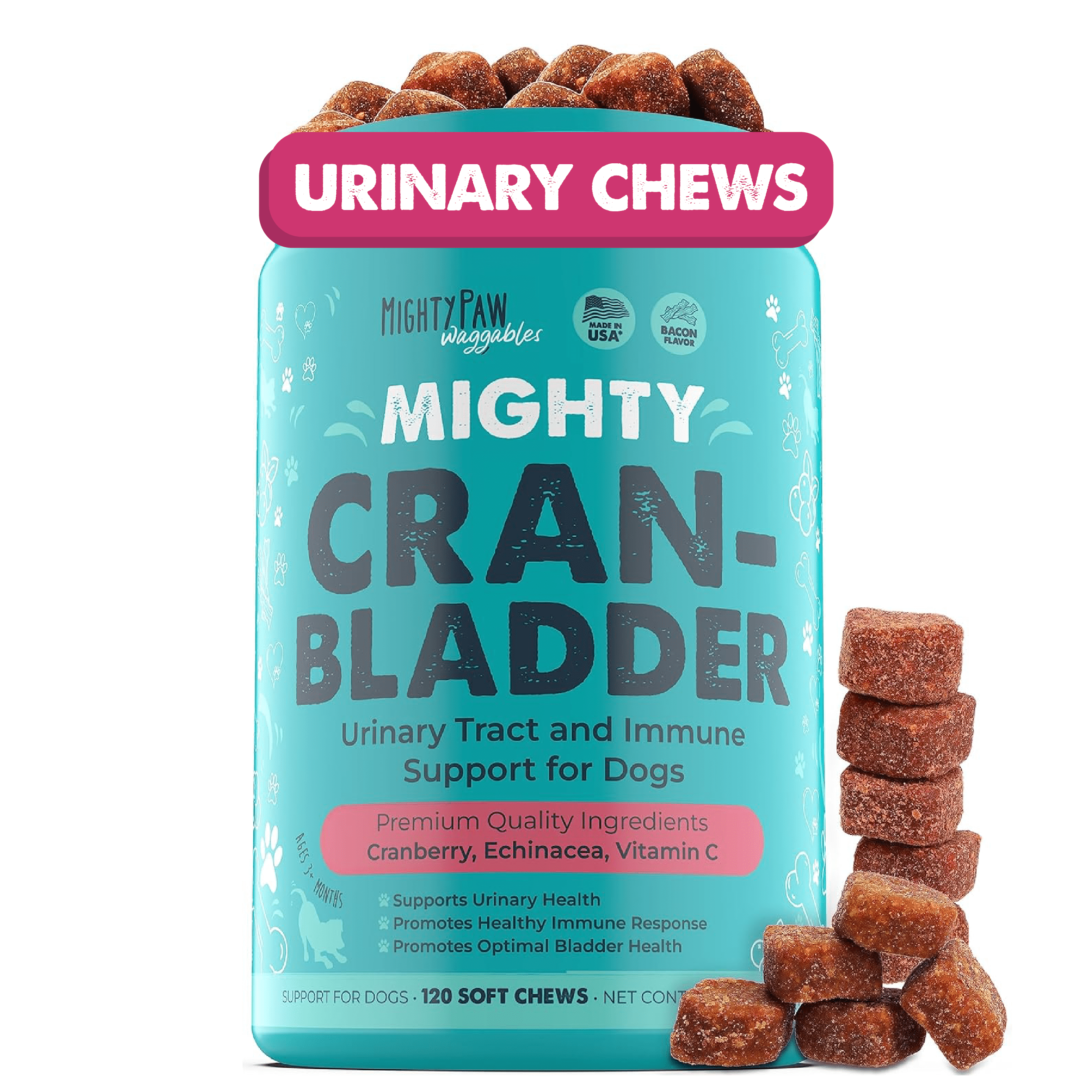 Mighty Paw Waggables Cran Bladder Cranberry Dog Supplements, Dog Chews ...