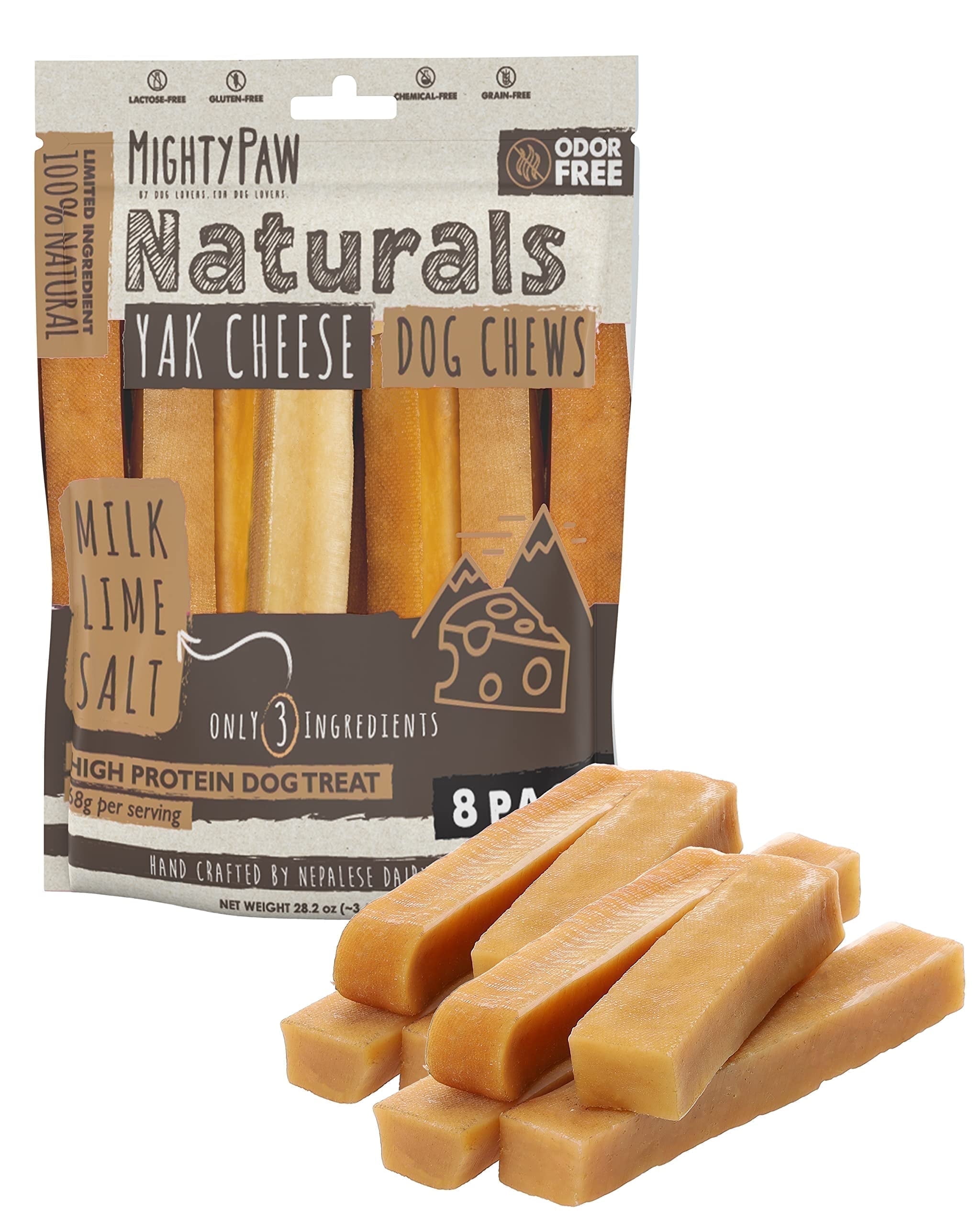 Mighty Paw Large Yak Cheese Dog Chews, Pack of 8 - All-Natural ...