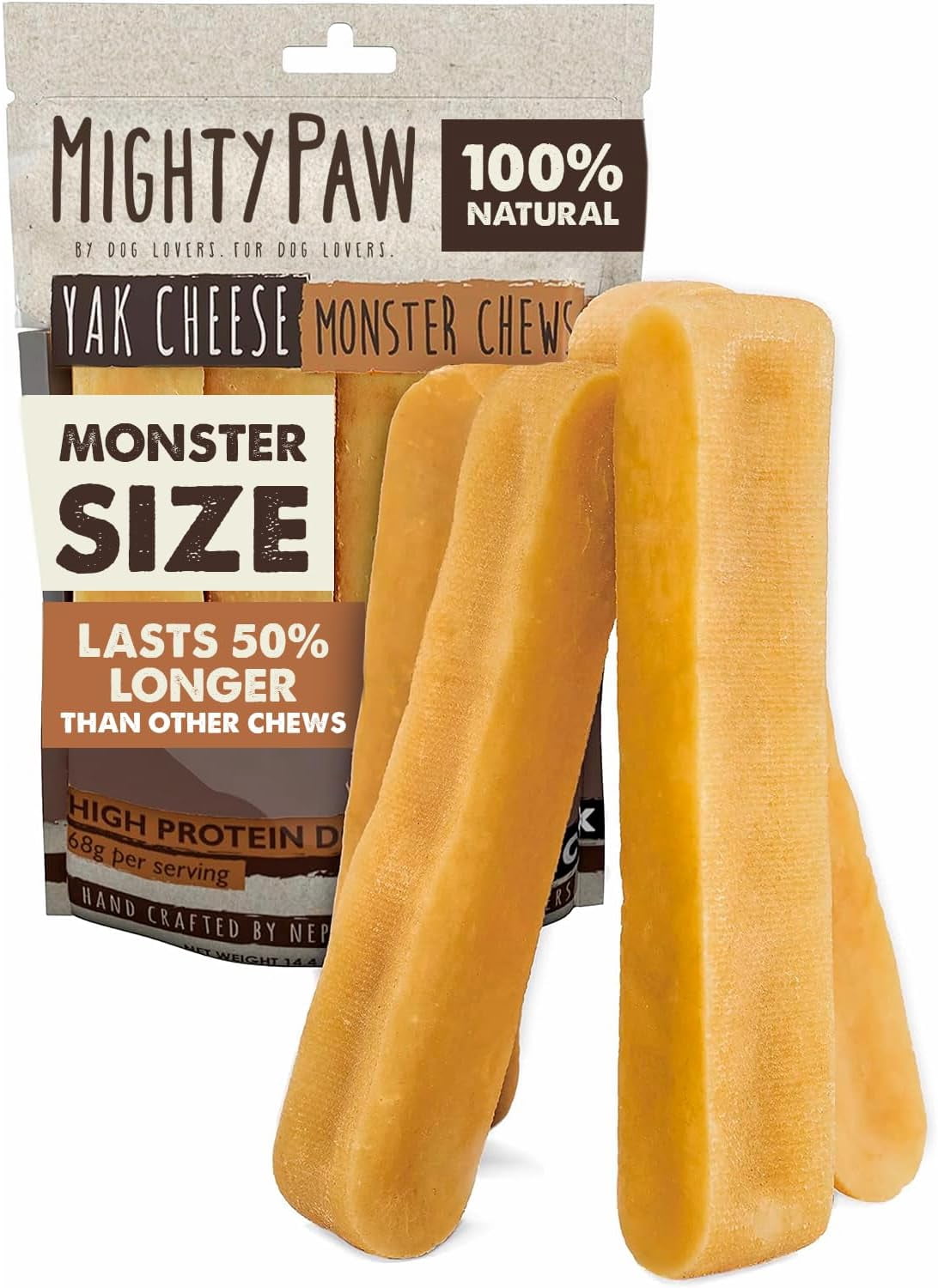 Mighty Paw Yak Cheese Himalayan Dog Chews Large 4 Pack Natural Long ...