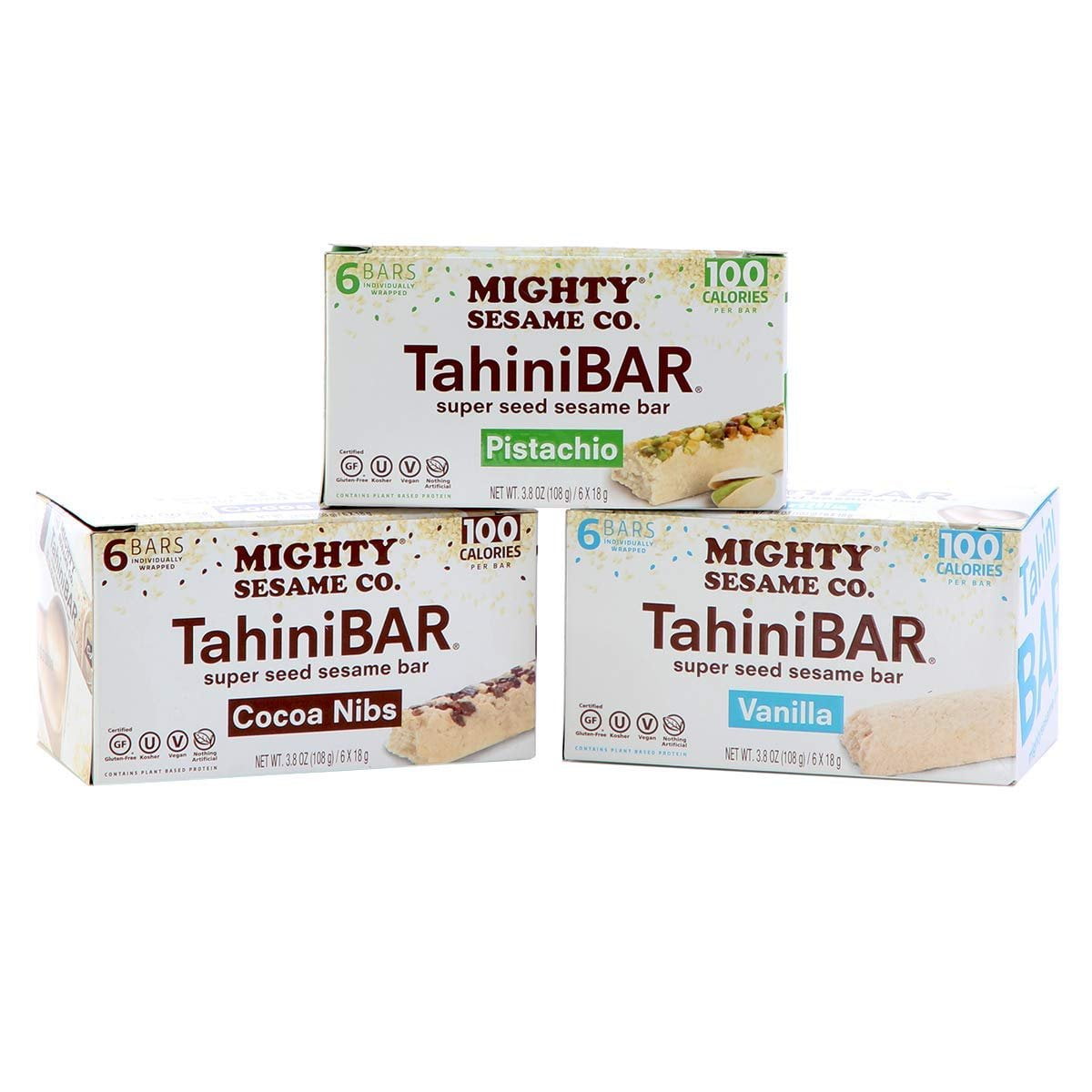 Mighty Sesame TahiniBars, Variety Pack 18 Bars 6 Pistachio - 6 Vanilla ...