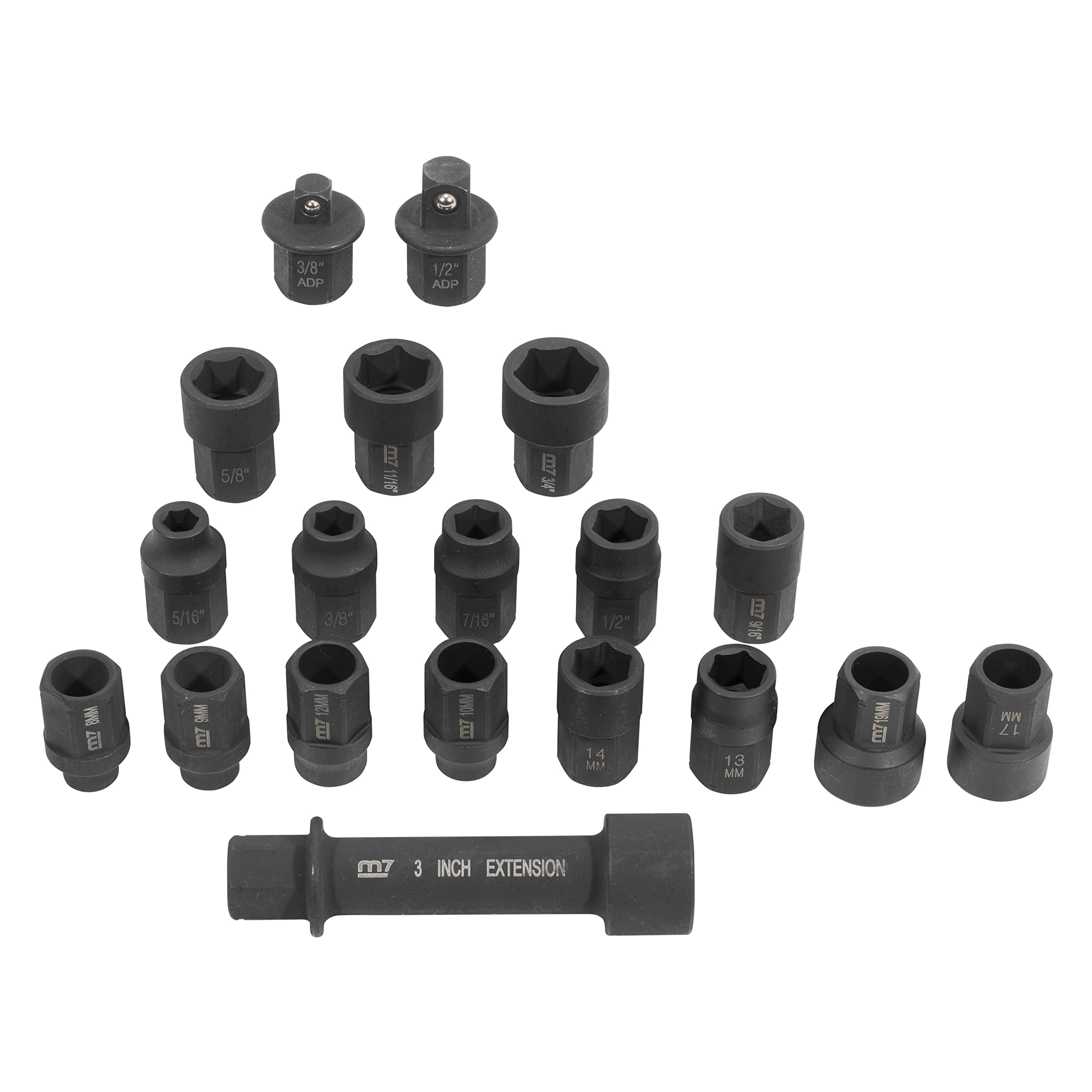 Mighty Seven MA52019 19-Piece Hex Thru-Hole Socket Set, Tool Set with ...