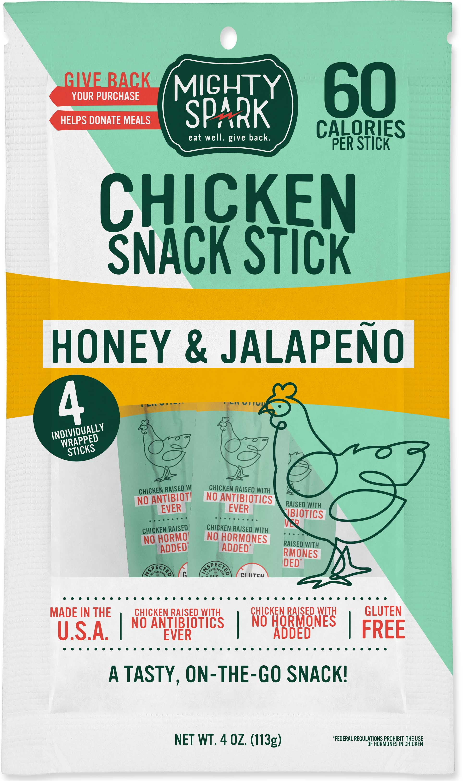 Mighty Spark Chicken Snack Sticks, Honey & Jalapeño, 60 Calories per ...