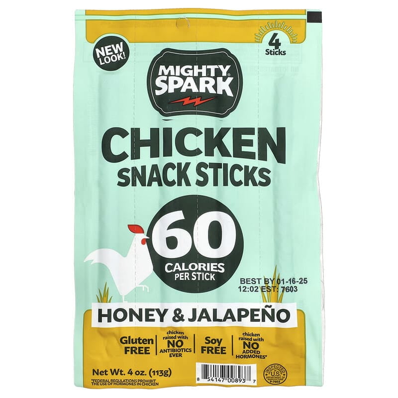 Mighty Spark, Chicken Snack Sticks, Honey & Jalapeno, 4 Sticks Pack of ...