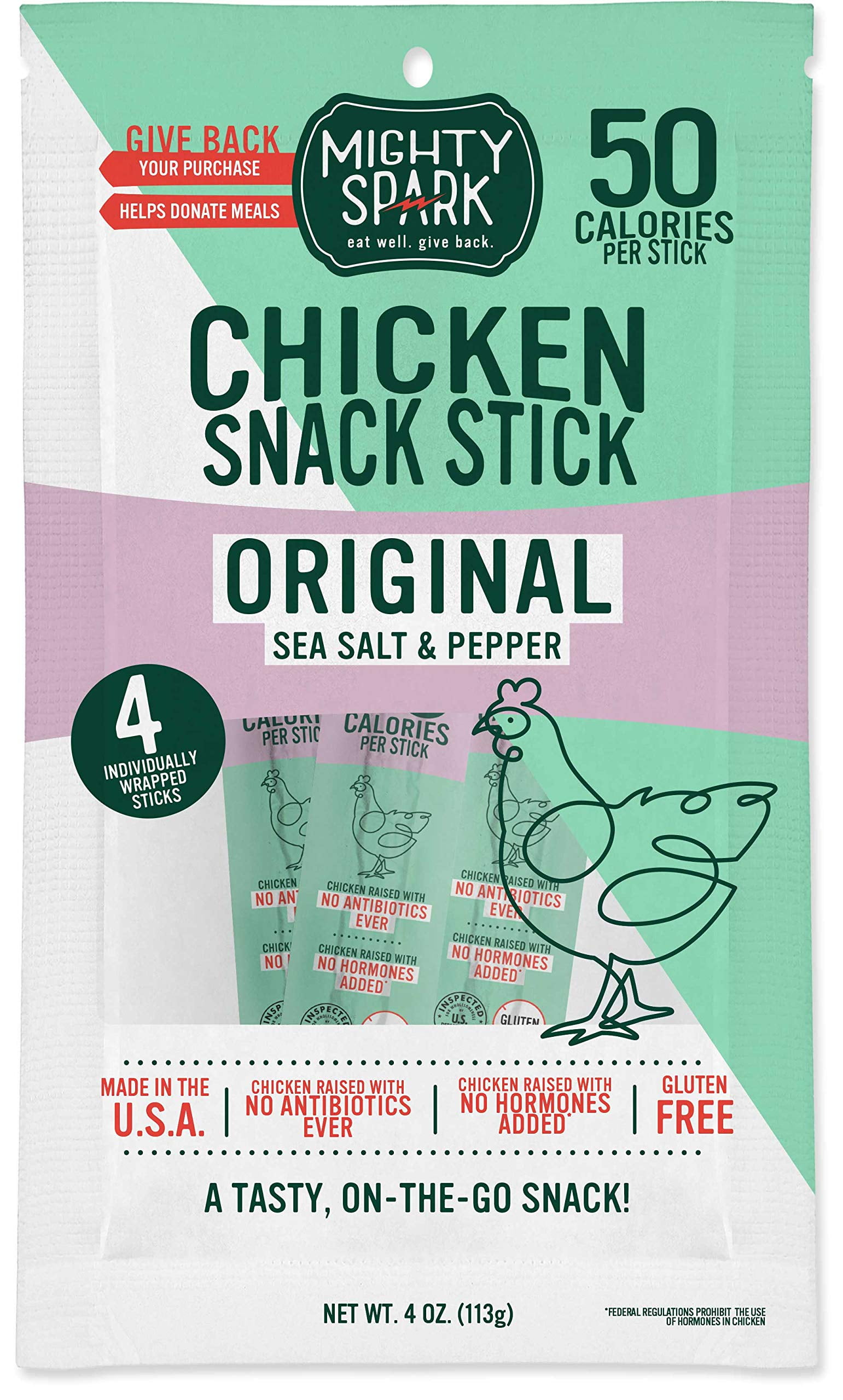 Mighty Spark Chicken Snack TSF6 Sticks, Original Sea Salt & Pepper ...