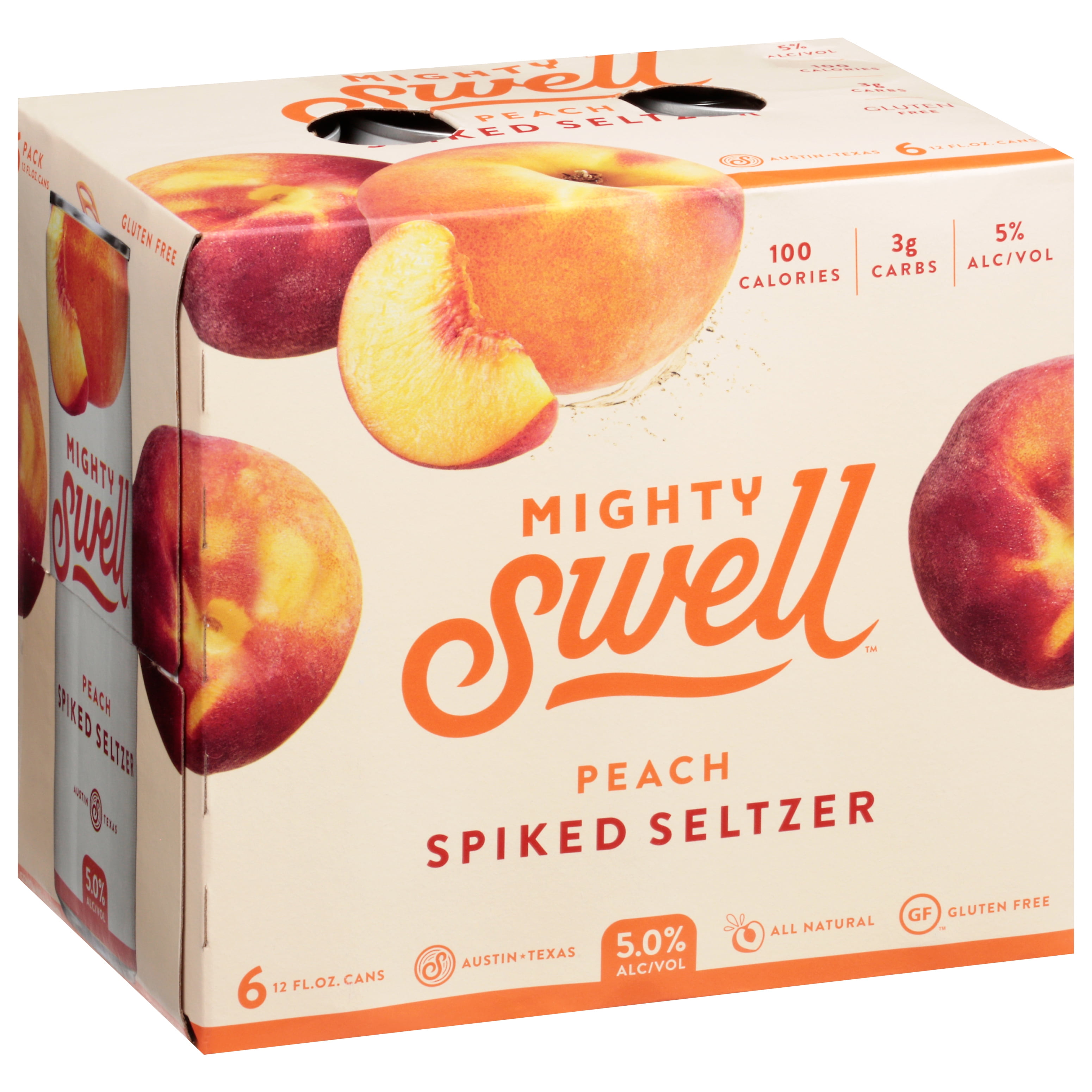 Mighty Swell Peach Flavor, Spiked Seltzer, 5% ABV, 12fl oz Cans, 6 ...