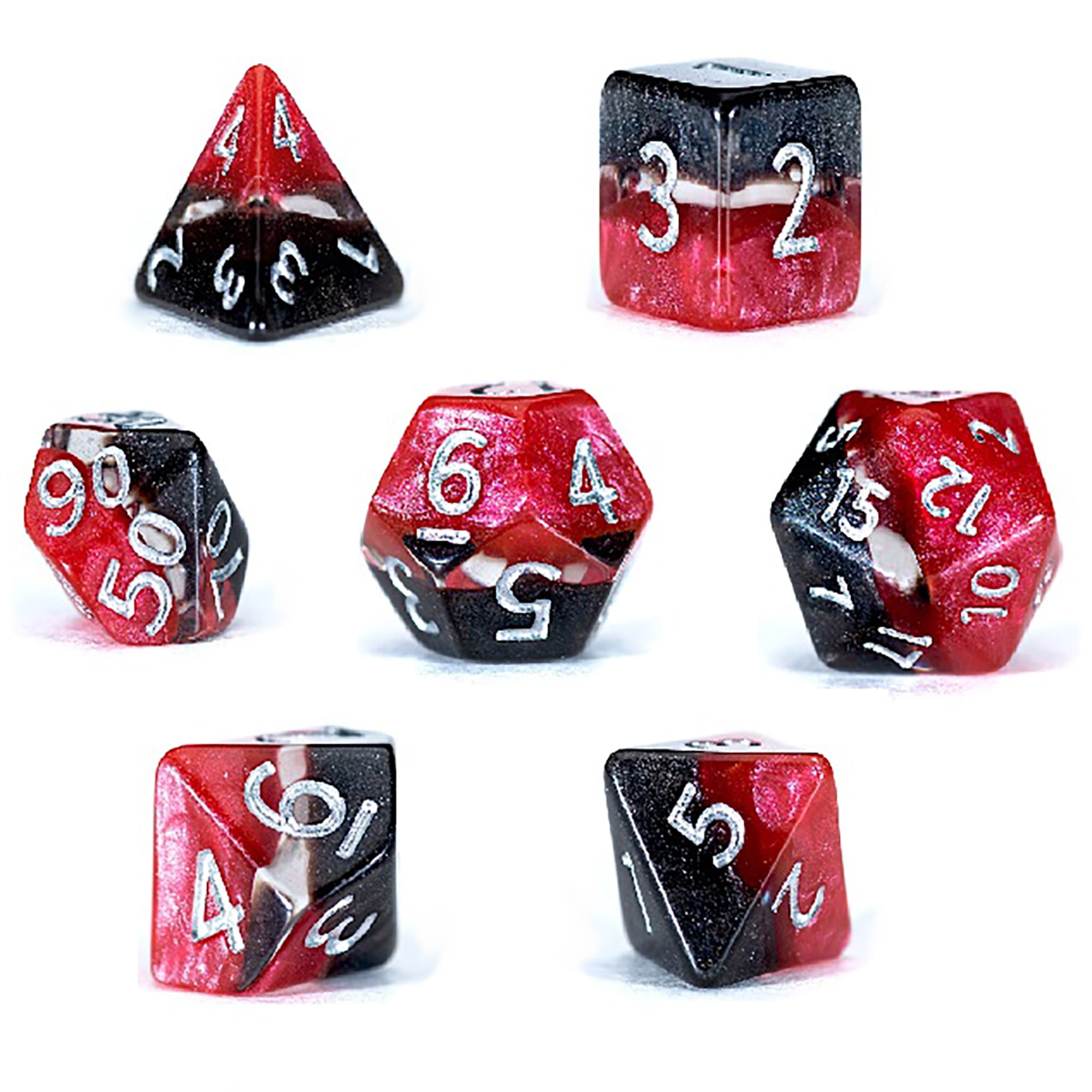Mighty Tiny Dice: Lava Rocks - 7 pc - RPG Dice Set, Black-Clear-Red, 3-Layer Supernova Style ...