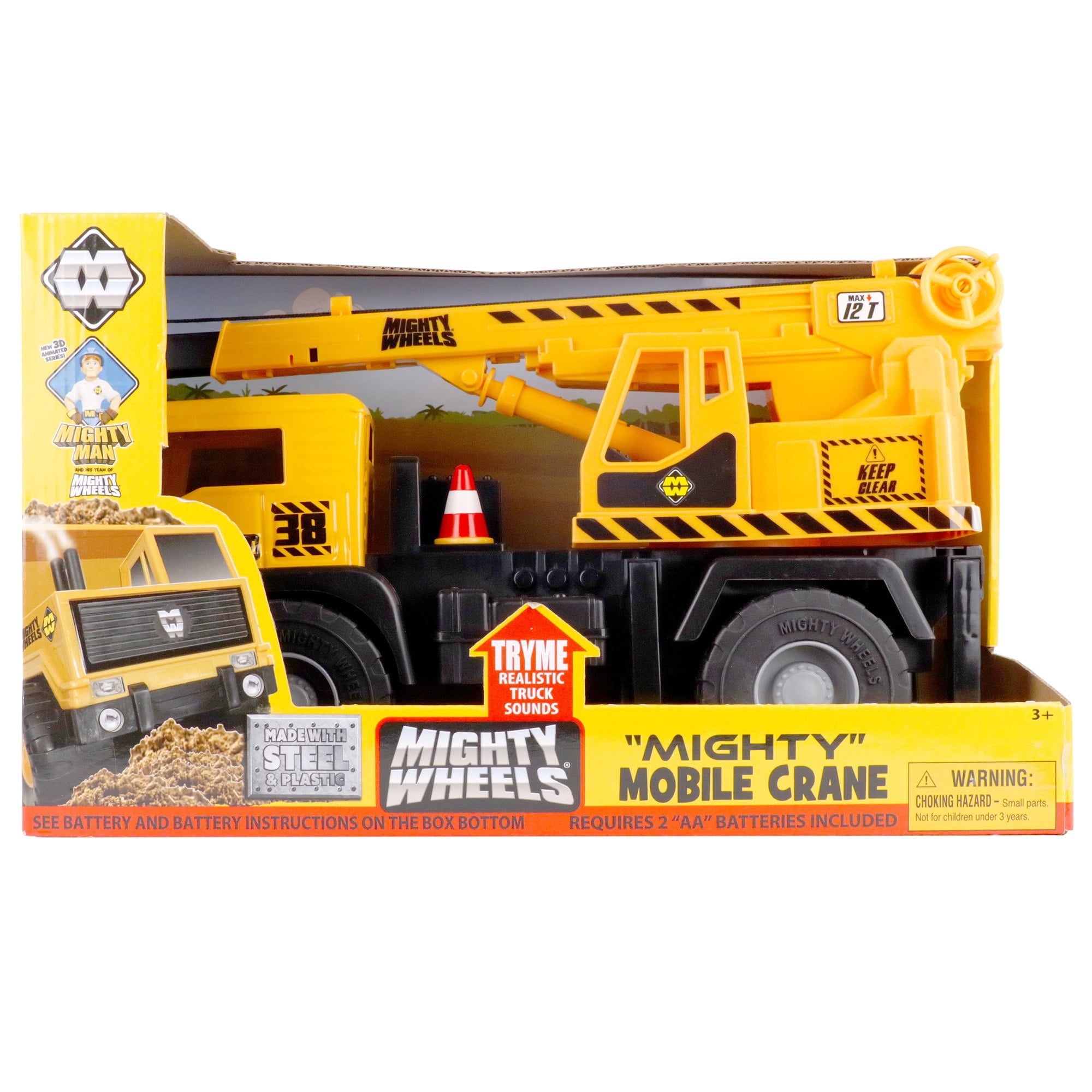 Mighty Wheels: 16" Mighty Mobile Crane - Sounds Construction Toy Vehicle, Realistic Boom, Hook ...