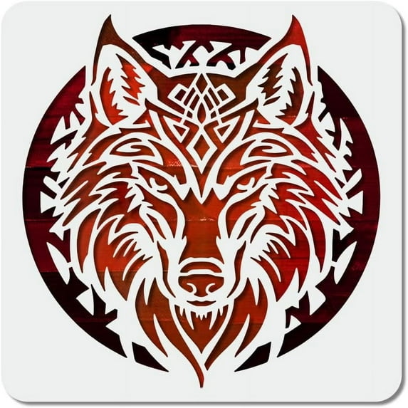 Mighty Wolf Drawing Template 11.8x11.8inchs Celtic Knot Pattern Wolf Head PET Painting Template ...